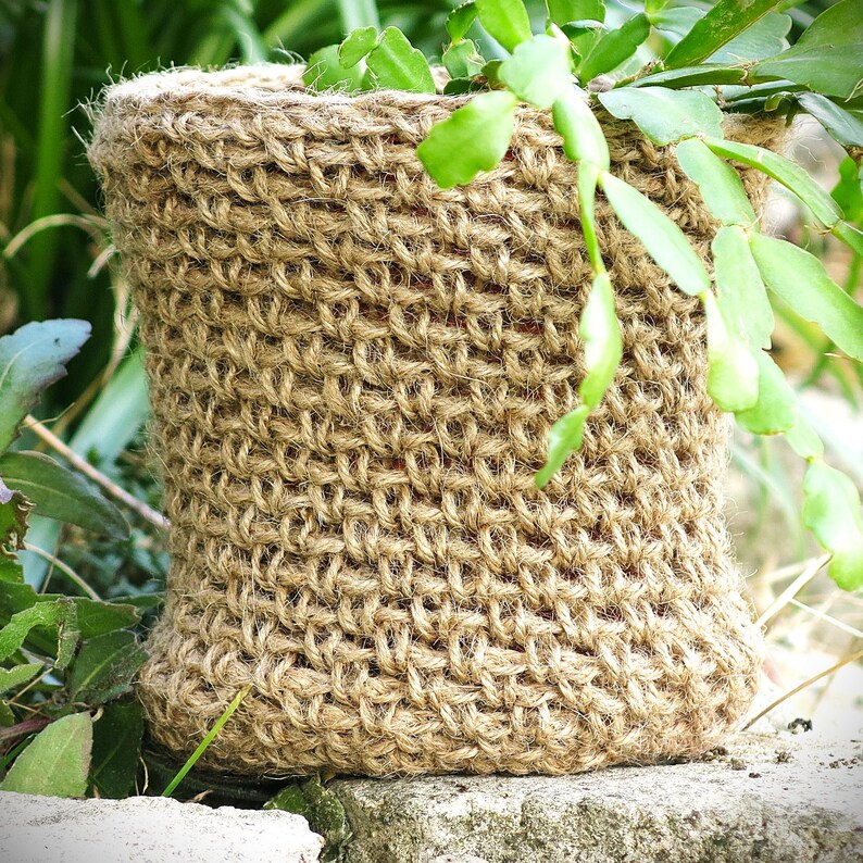 Funda para maceta de yute a crochet, cesta boho hecha a mano - Etsy México