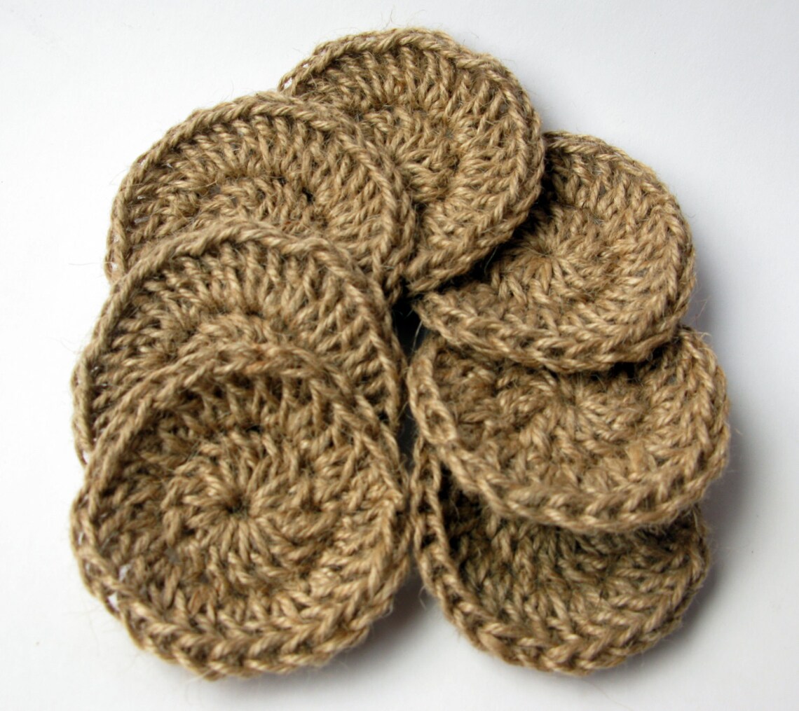 Jute Face Scrubbies in a Storage Basket / Cleansing Pads / Crochet Pads ...