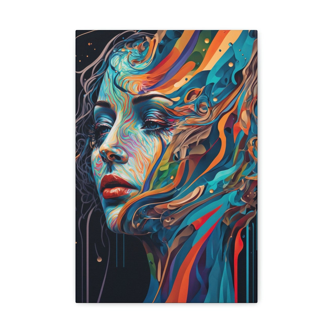 Colorful Abstract Geometric Water Woman - Canvas Wall Art | Living Room ...