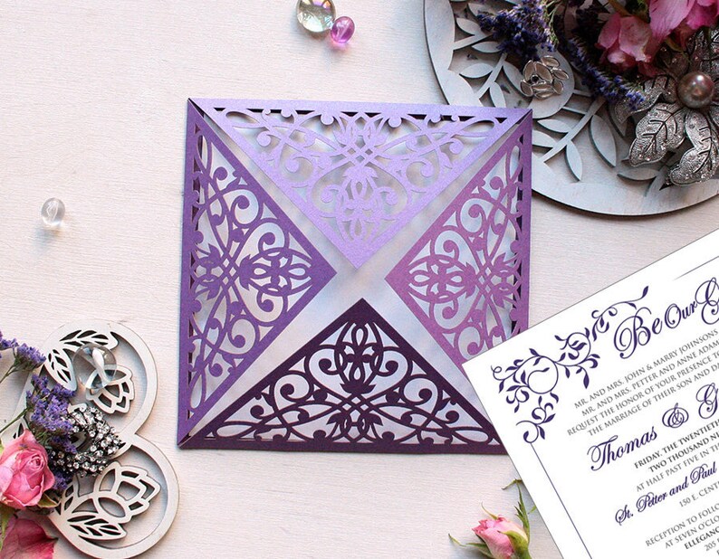 Laser Cut Wedding Invitation DIY Deep Purple Invitations - Etsy