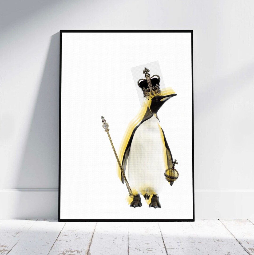 King Penguin Screen Print: Crown Jewels A4 Art - Etsy