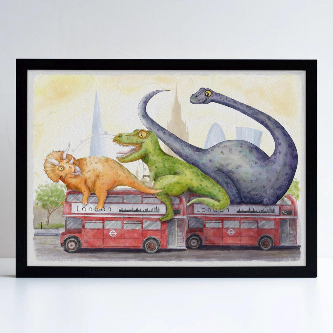 DINO LONDON BUS. Dinosaur Bus Trex Triceratops on Red Double Decker Bus ...