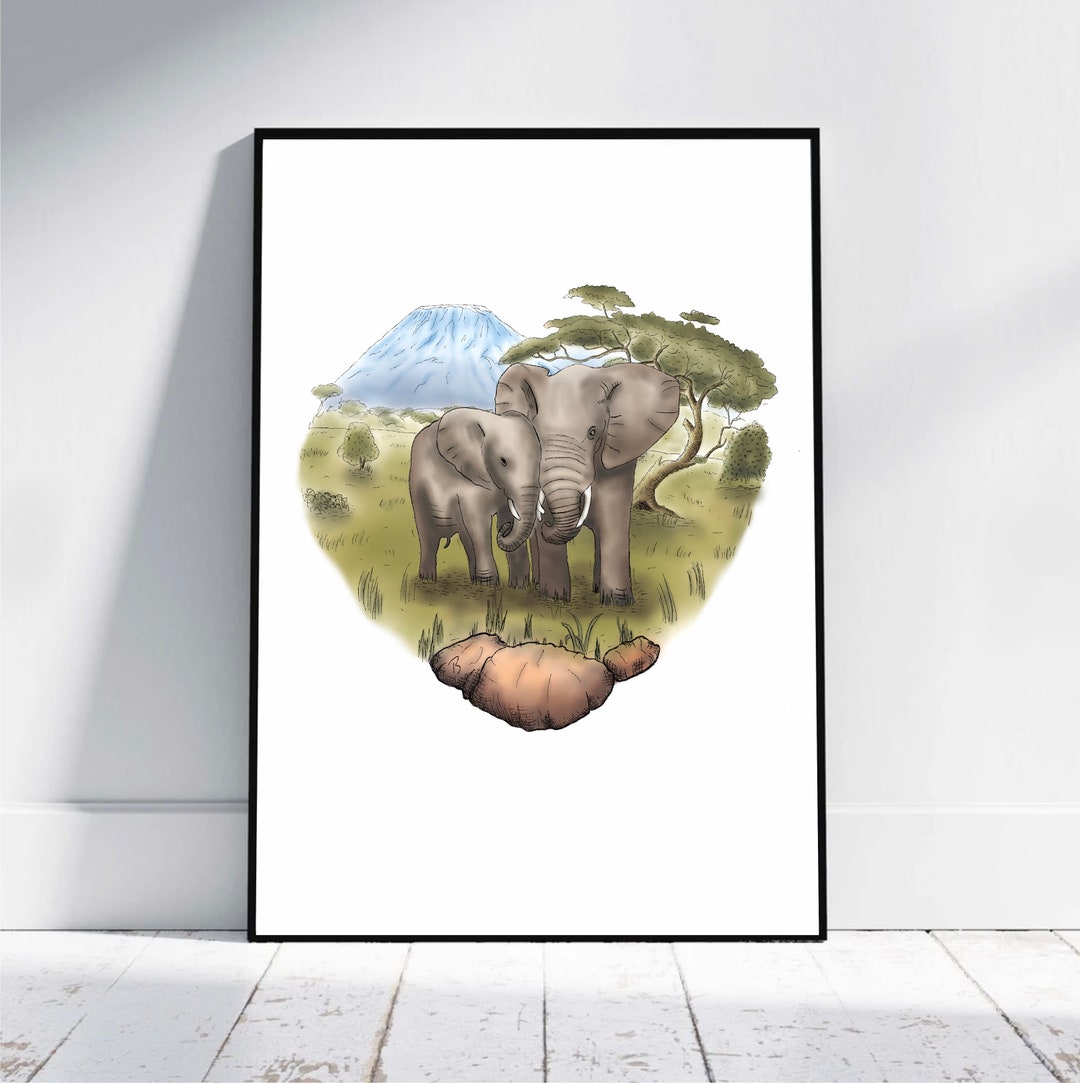 Elephant Family Portrait. Available With Custom Names, Personalised ...