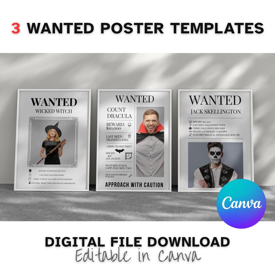 3 Wanted Poster Templates Bundle | Halloween Canva Template | Editable ...