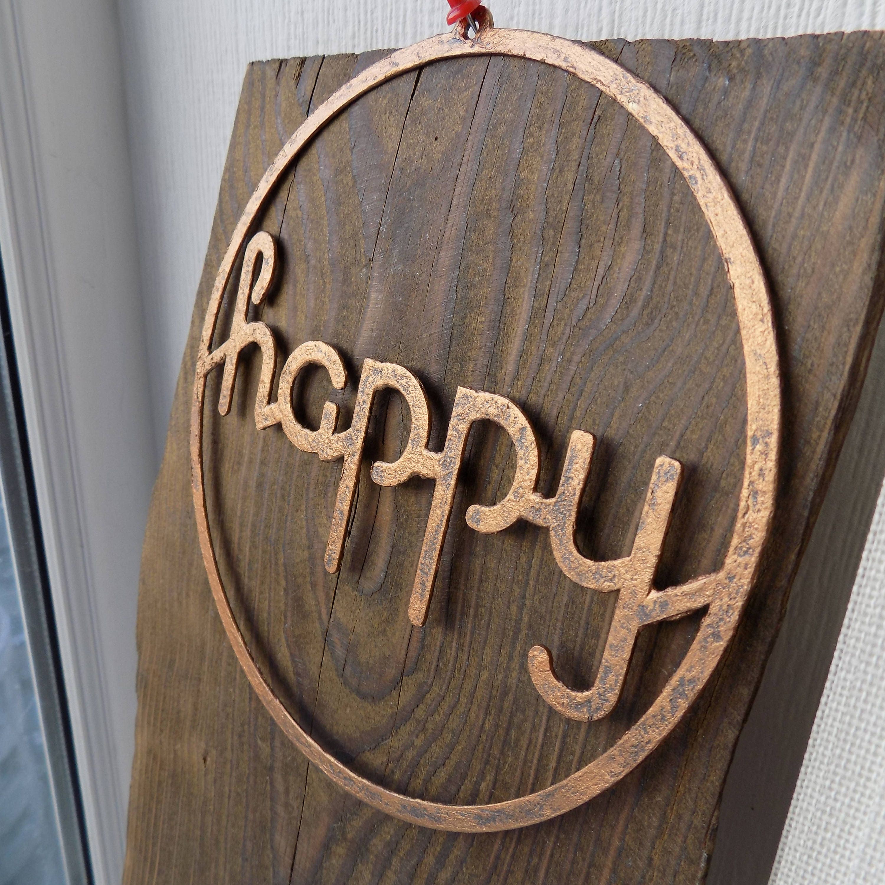 Happy Sign / Window Sign / Happy Door Sign / Hoop With | Etsy