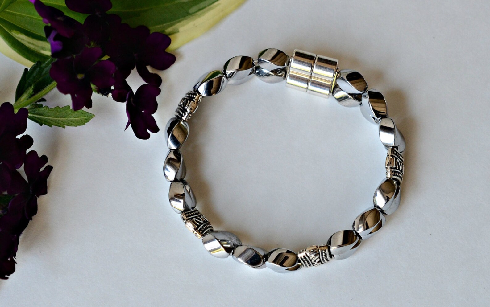 BEST SELLER SILVER Magnetic Bracelet. Silver twist hematite | Etsy