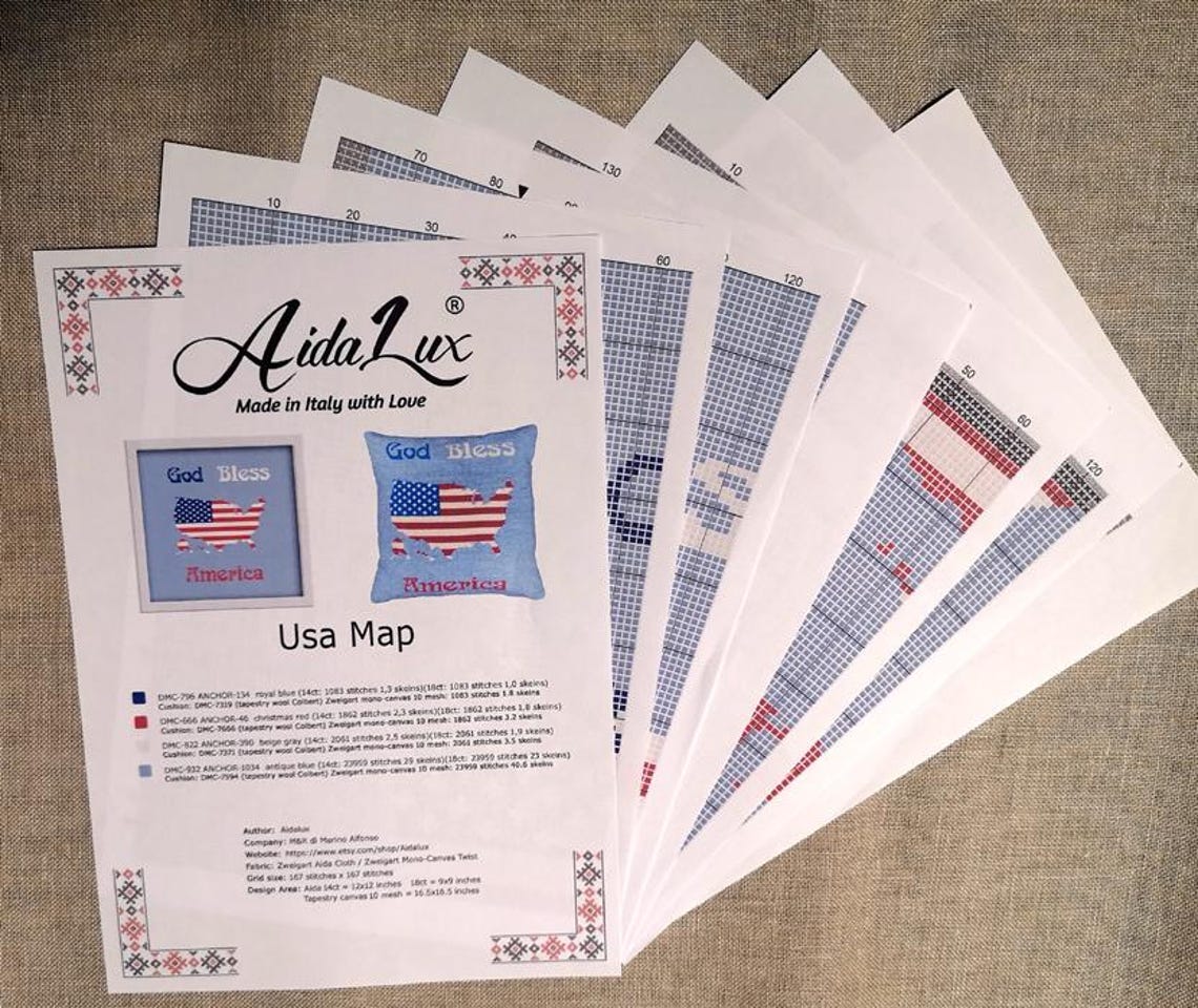USA MAP Counted Cross Stitch, Needlepoint Cushion, PDF Chart ...