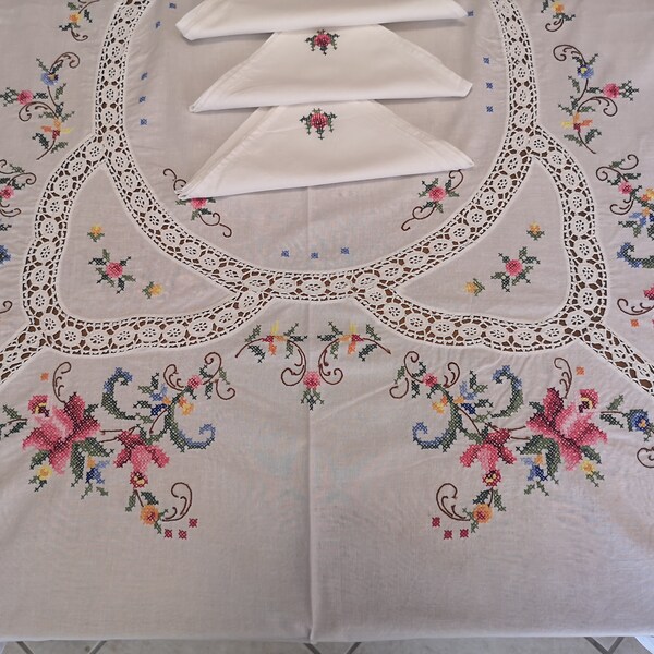 Cross Stitch Linen Tablecloth - Etsy