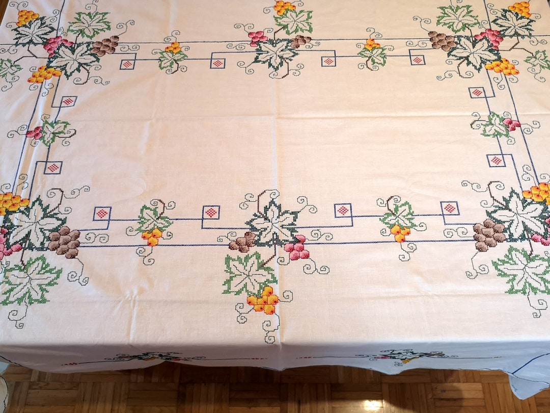 Beautiful Vintage Handmade Cross Stitch Tablecloth Rectangular for ...