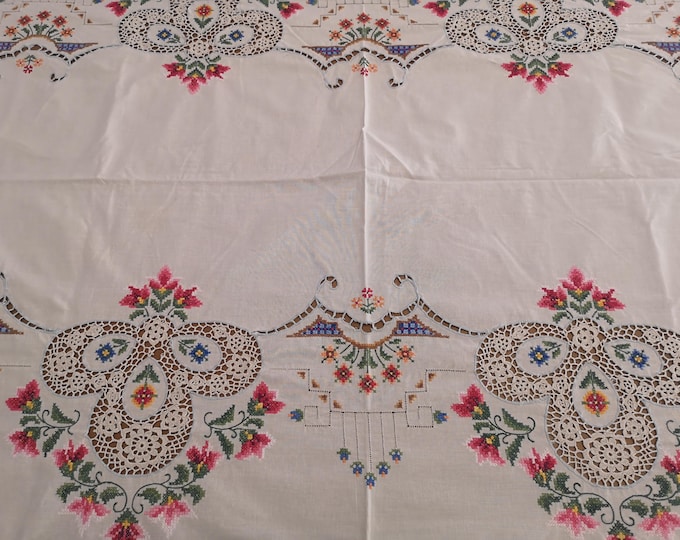 Beautiful Vintage Cross Stitch Tablecloth Rectangular Perfect for ...