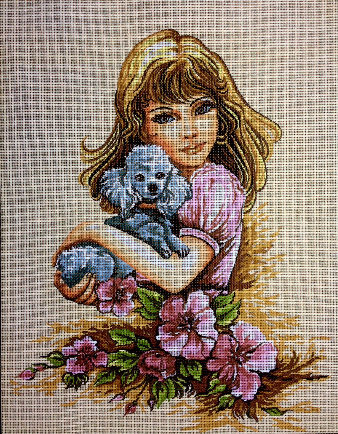 Tapestry Gobelin Needlepoint Kit Girl With Dog Printed Canvas - Etsy