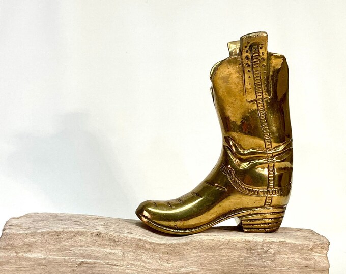 6" Vintage Brass Cowboy Boot Sculpture | Gold Country Western/lodge ...