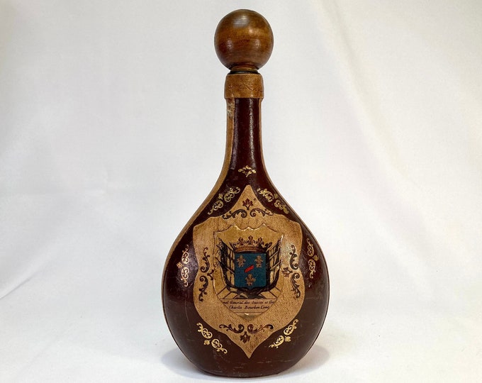 Leather Covered Glass Bottle W/wood Stopper | Medieval/renaissance ...