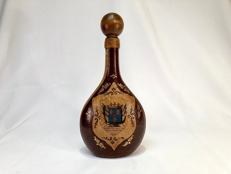 Leather Covered Glass Bottle W/wood Stopper Medieval/renaissance Decor ...