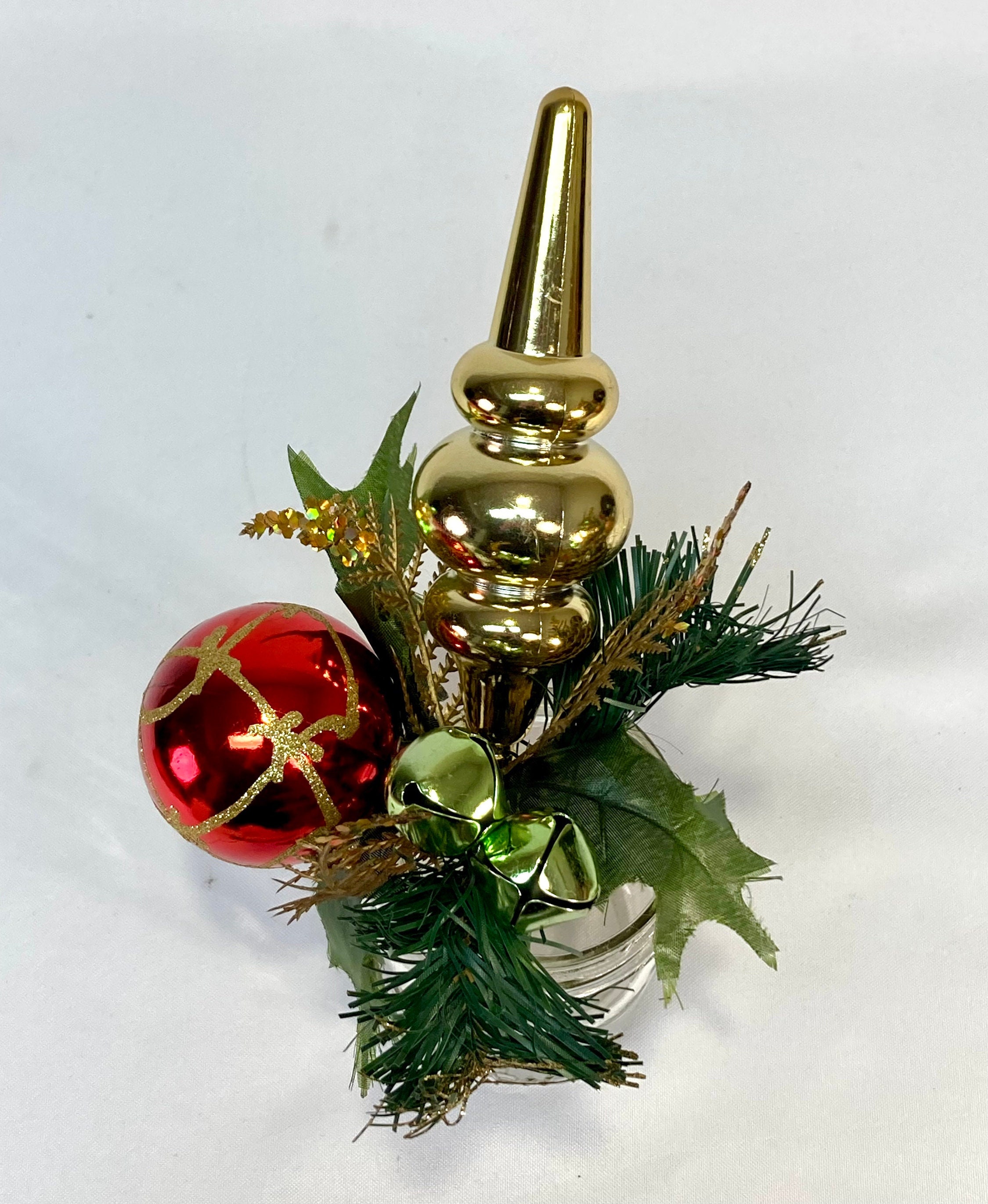 Jingle Bell/ornament Holly & Pine Floral Pick | Metallic Red/green/gold ...