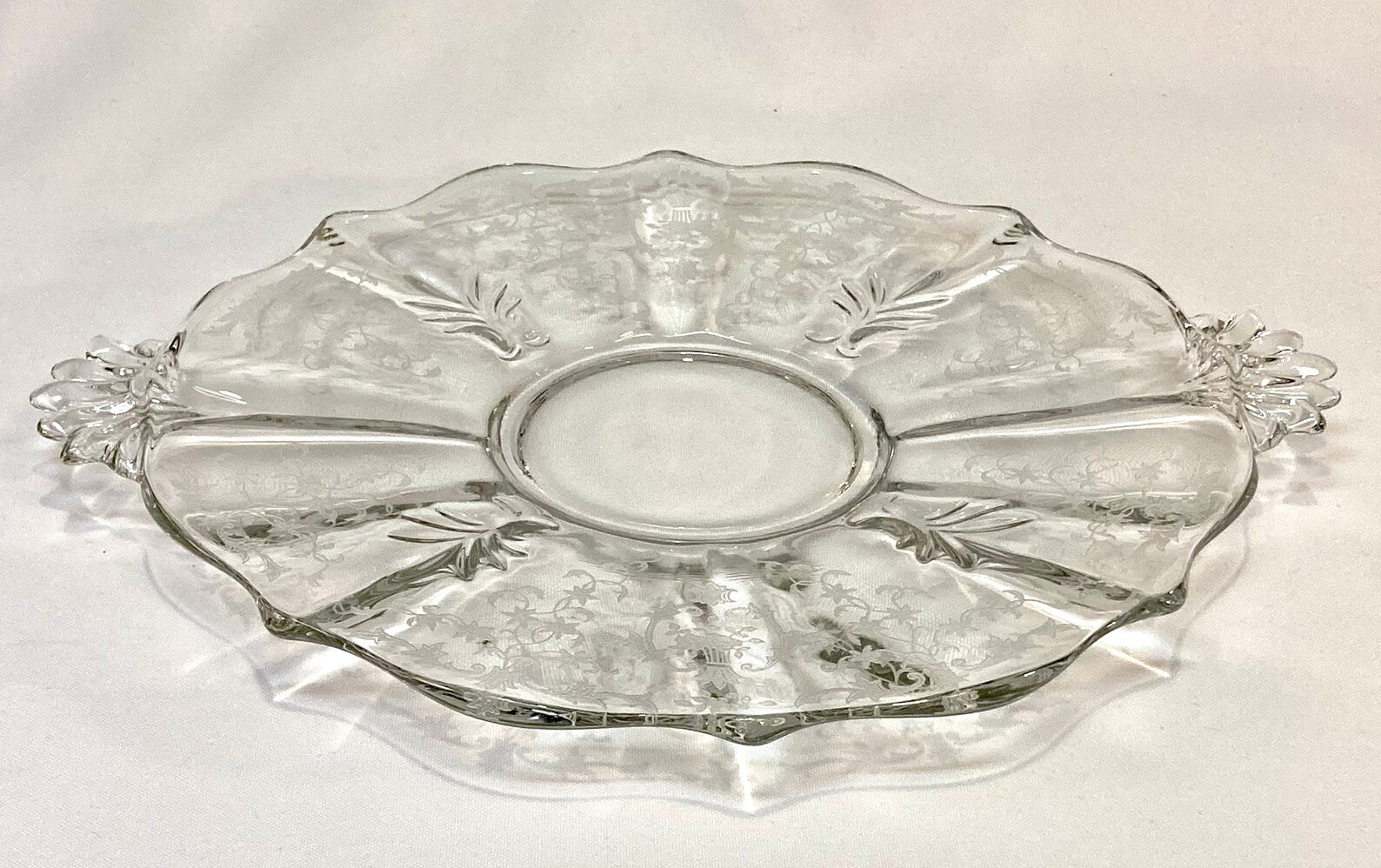 Fostoria NAVARRE Round Glass Tray | 1940s Clear Scalloped Platter W ...