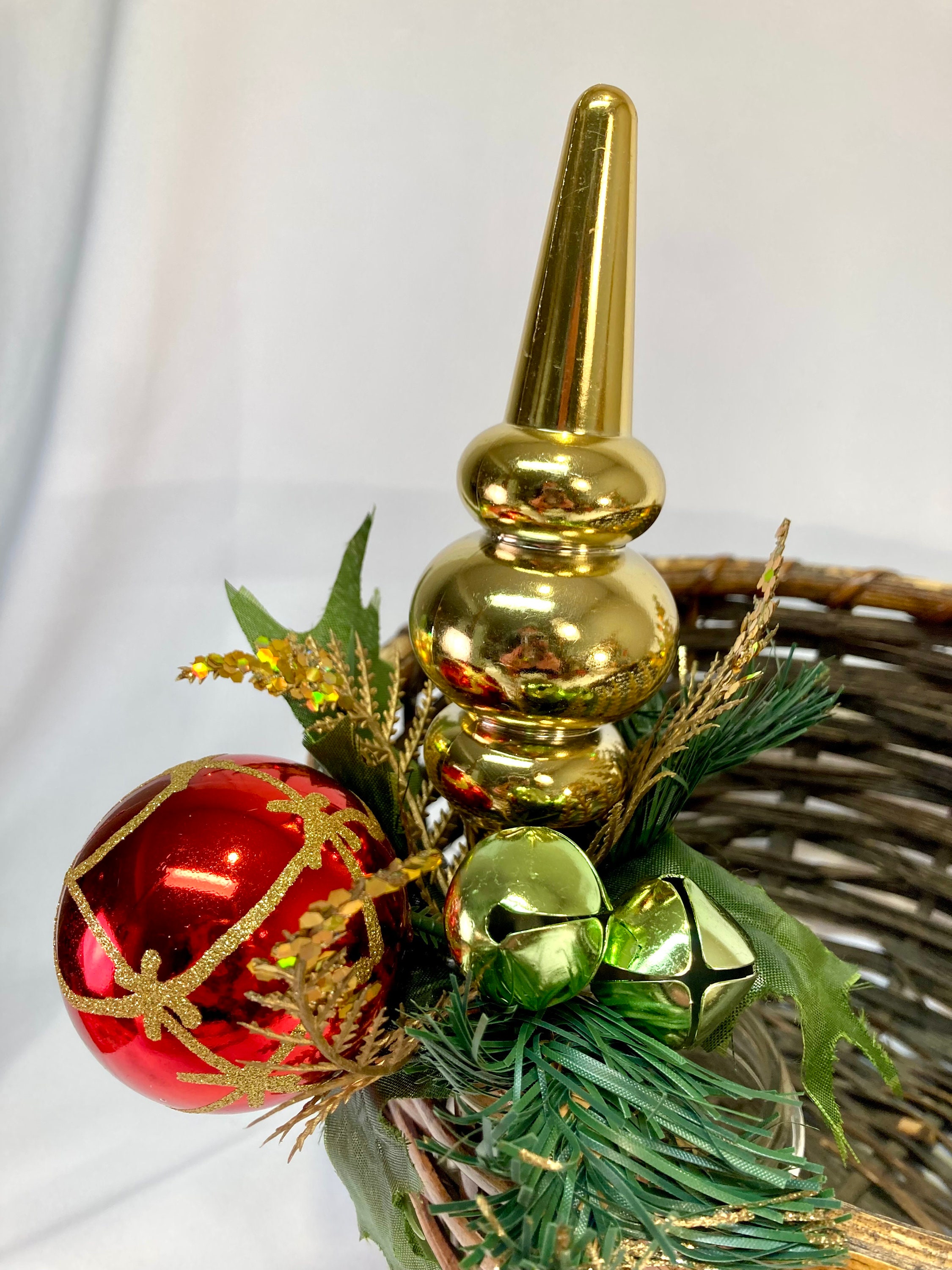 Jingle Bell/ornament Holly & Pine Floral Pick | Metallic Red/green/gold ...