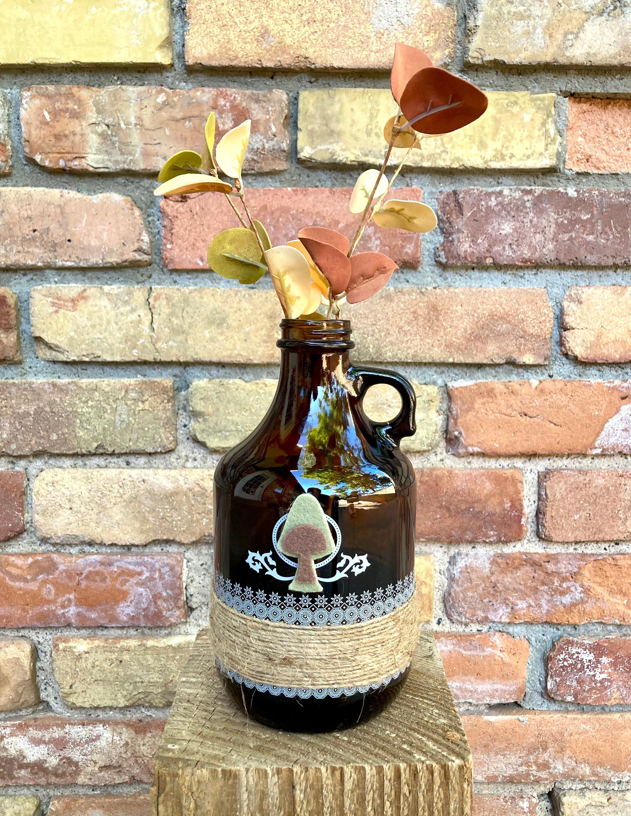 Upcycled Woodland Jug Decor | Brown Glass Vase | Cottage & Country ...