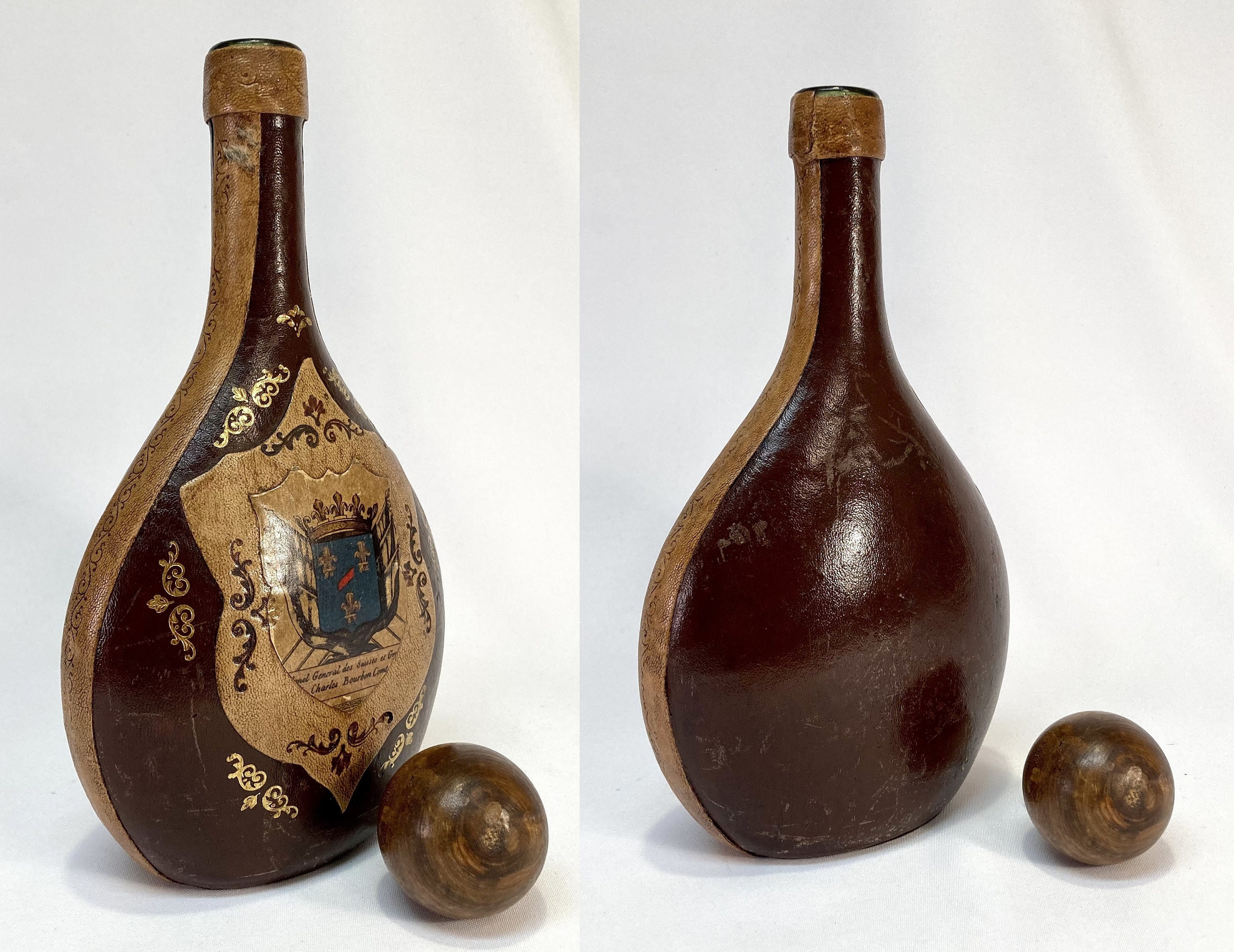 Leather Covered Glass Bottle W/wood Stopper Medieval/renaissance Decor ...