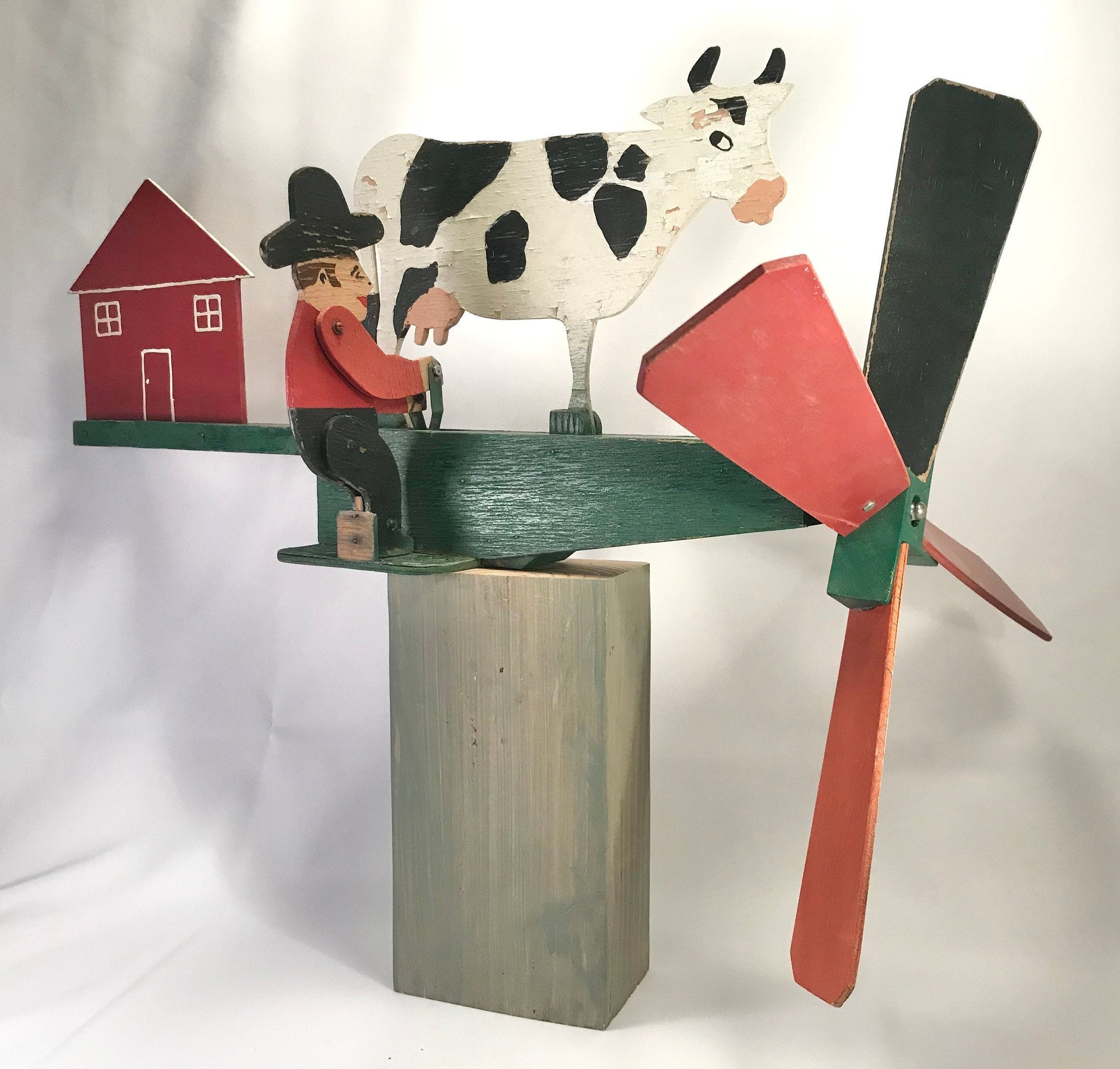Cow Milking Wood Whirligig Dairy Farm Folk Art Weathered Farmhouse ...