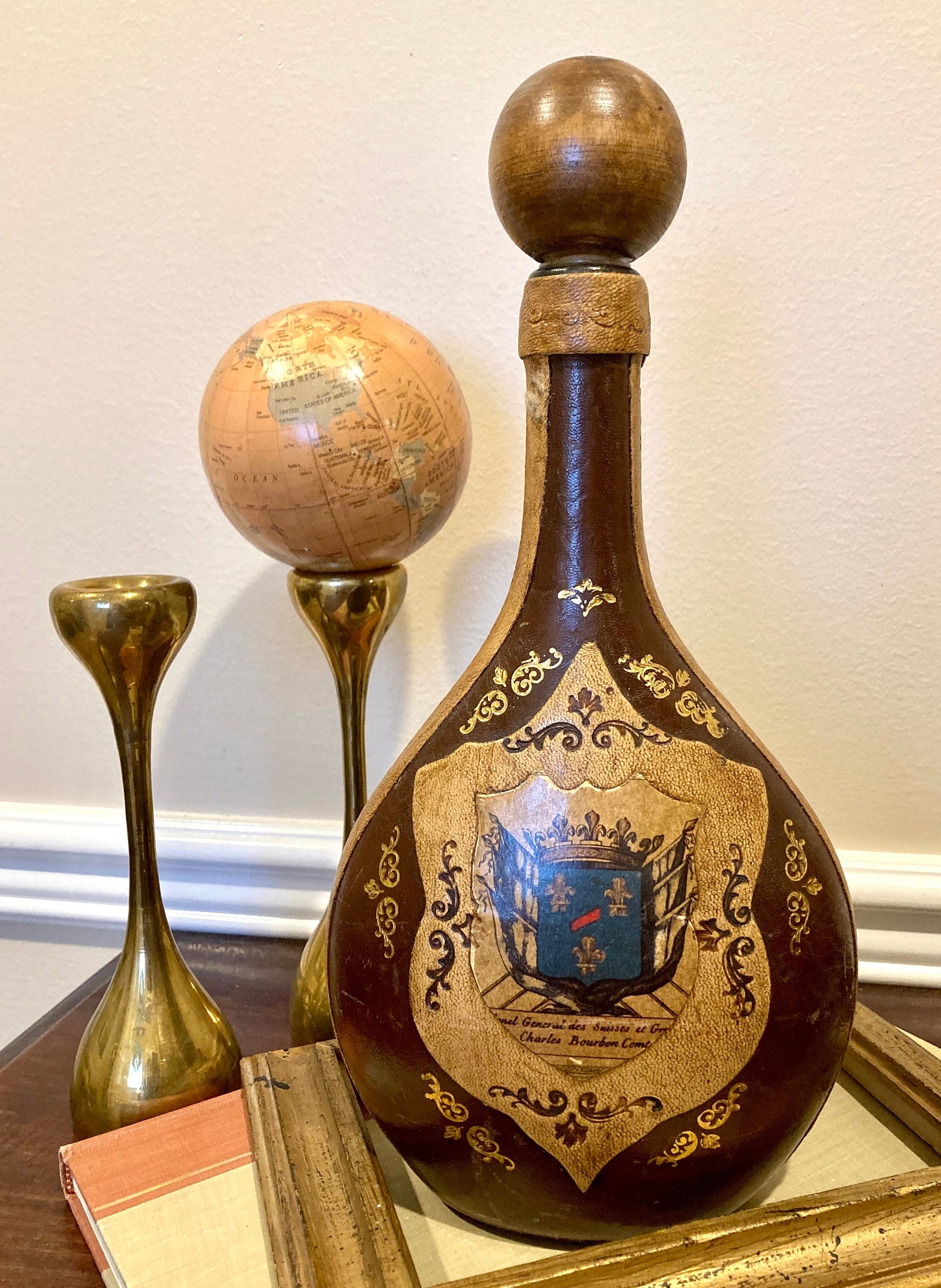 Leather Covered Glass Bottle W/wood Stopper Medieval/renaissance Decor ...