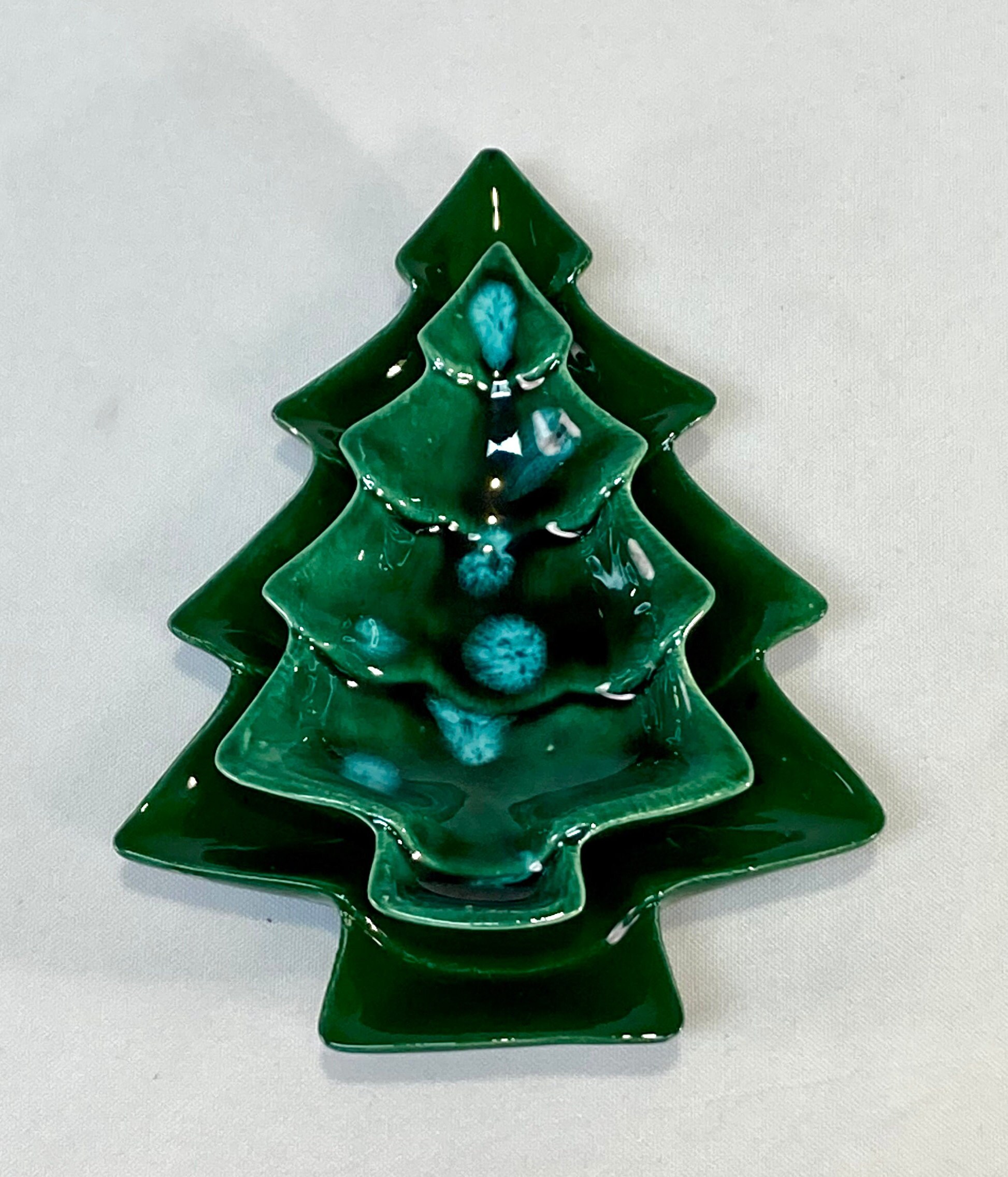 1980s Nesting Ceramic Glazed Pine Tree Trays Set of 2 Handmade ...