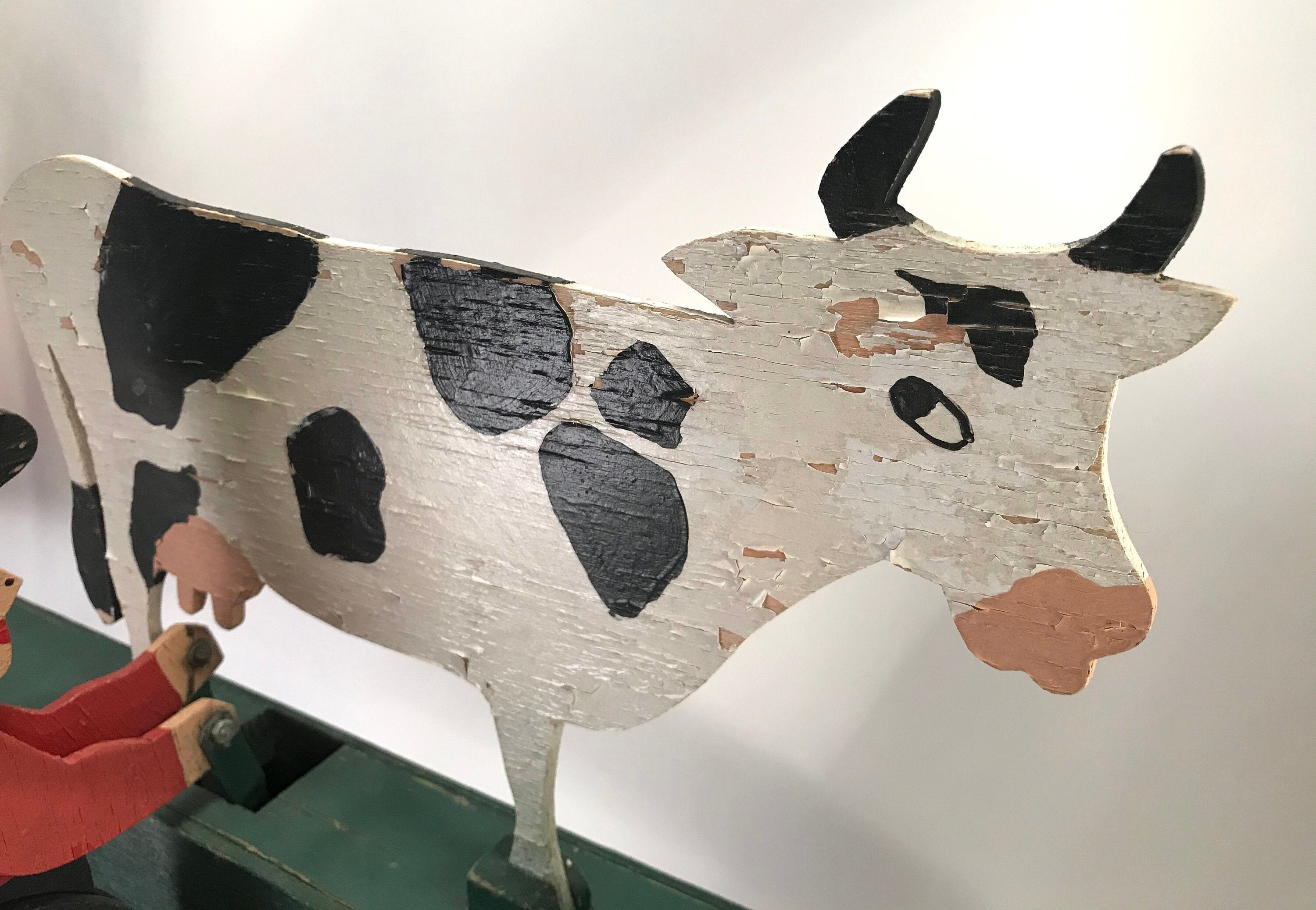 Cow Milking Wood Whirligig Dairy Farm Folk Art Weathered Farmhouse ...