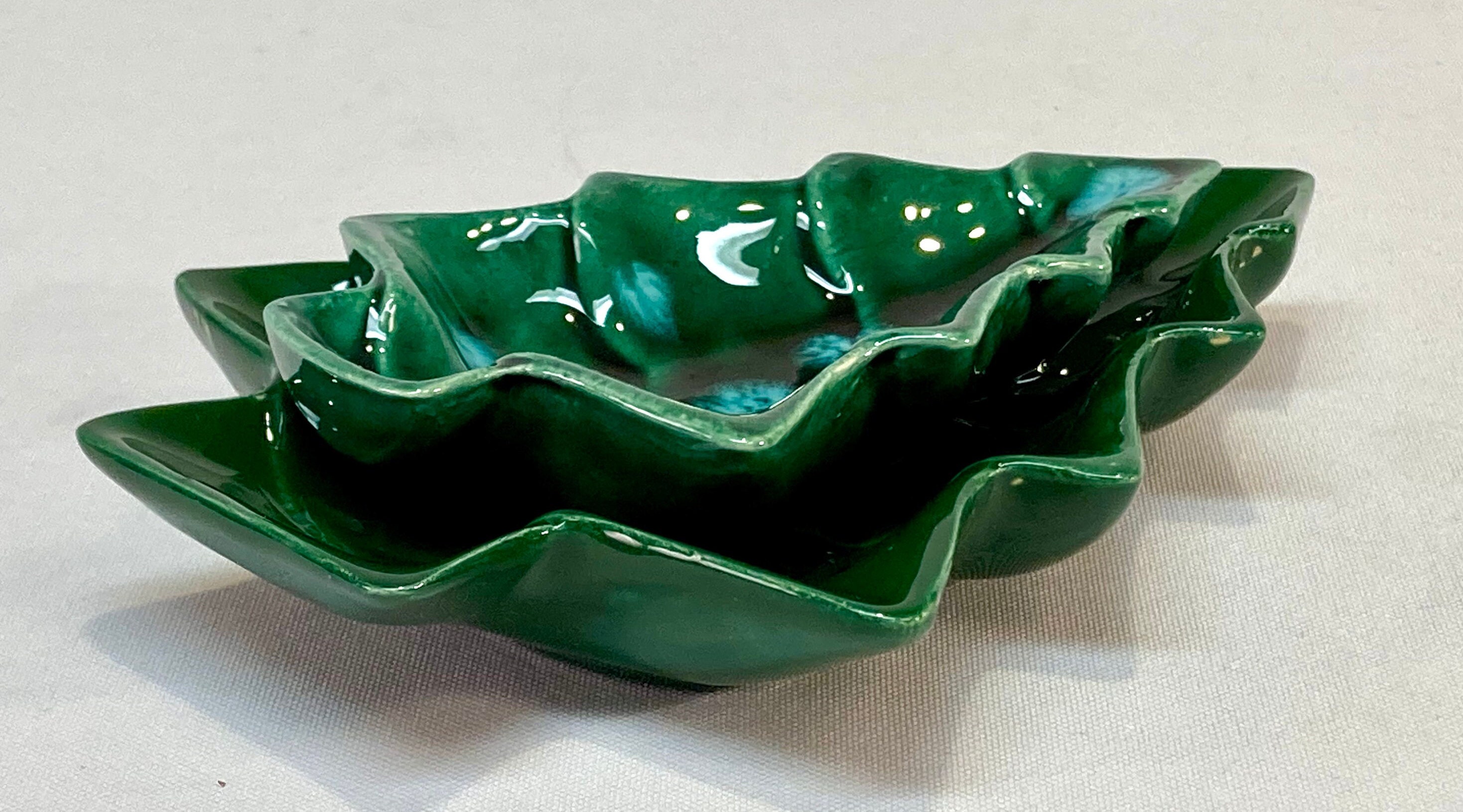 1980s Nesting Ceramic Glazed Pine Tree Trays Set of 2 Handmade ...