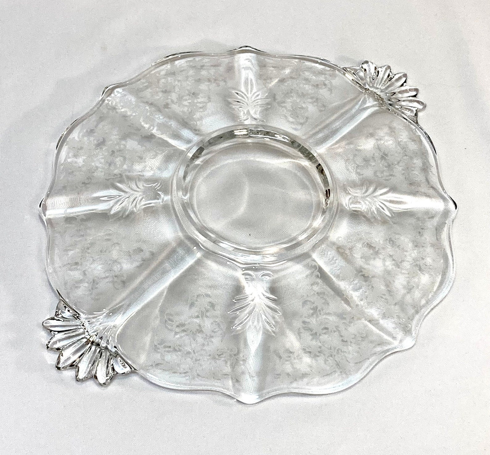 Fostoria NAVARRE Round Glass Tray 1940s Clear Scalloped Platter W ...