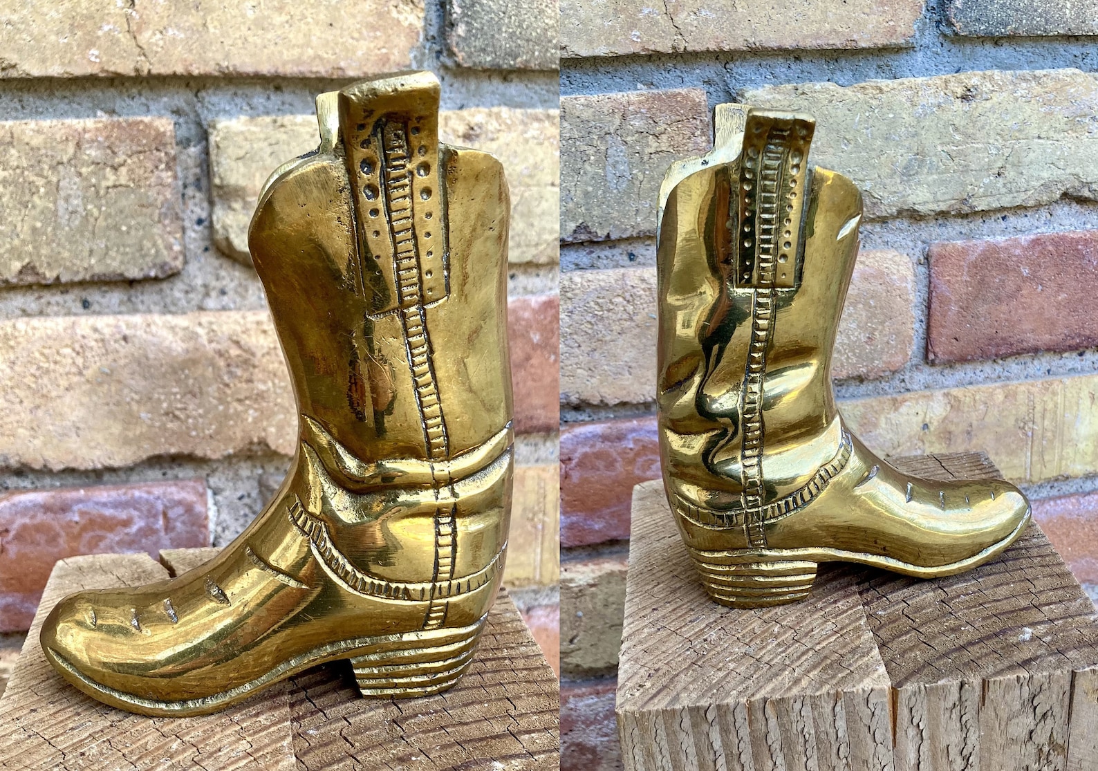 6 Vintage Brass Cowboy Boot Sculpture Gold Country Western/lodge/ranch ...