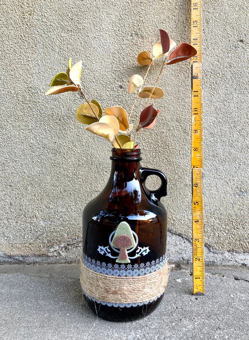 Upcycled Woodland Jug Decor Brown Glass Vase Cottage & - Etsy