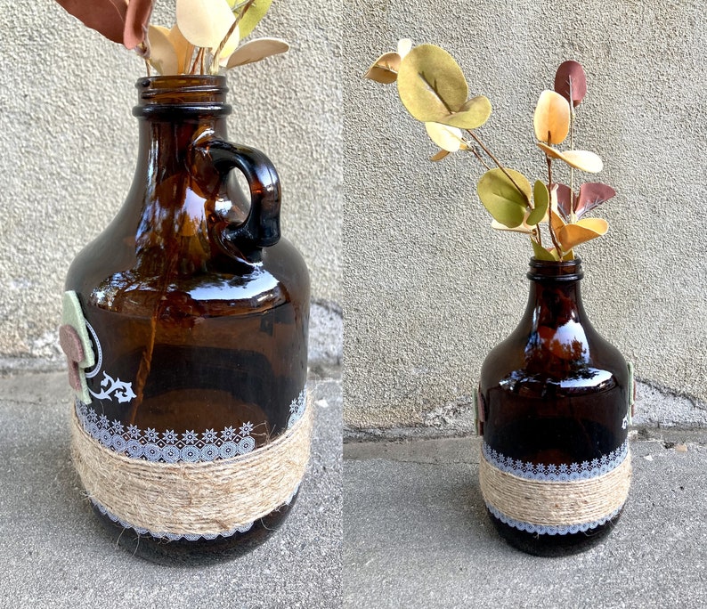 Upcycled Woodland Jug Decor Brown Glass Vase Cottage & - Etsy