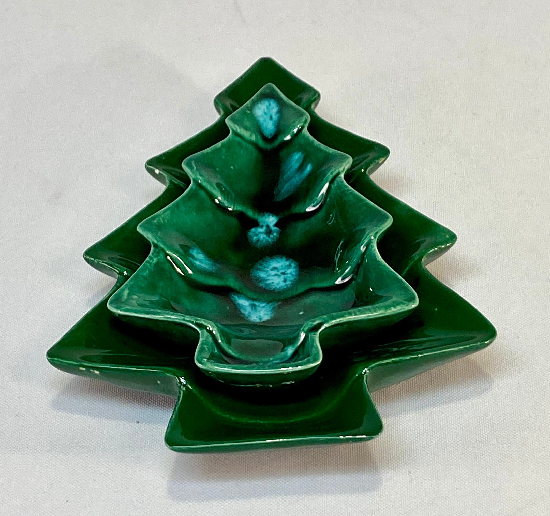 1980s Nesting Ceramic Glazed Pine Tree Trays Set of 2 Handmade ...