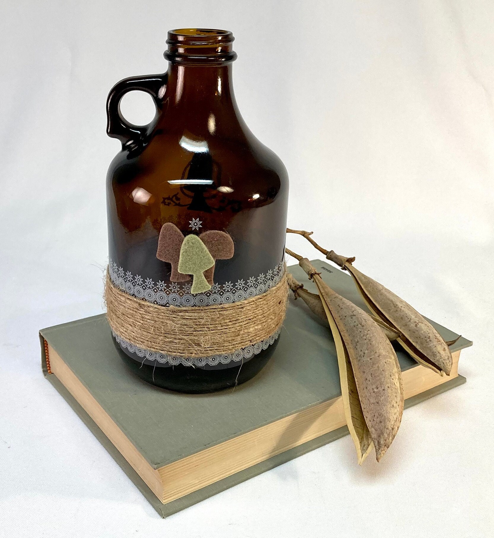 Upcycled Woodland Jug Decor | Brown Glass Vase | Cottage & Country ...