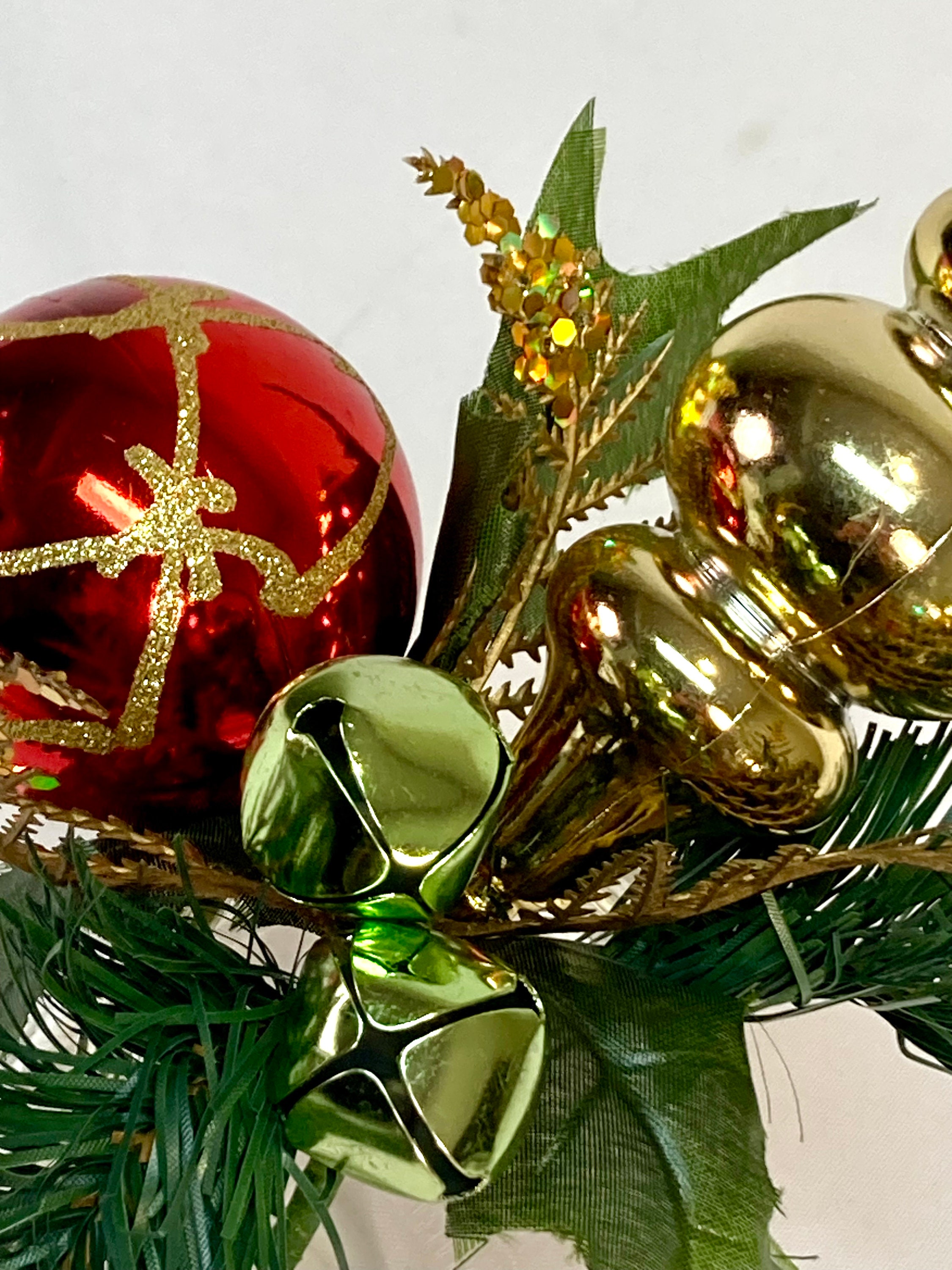 Jingle Bell/ornament Holly & Pine Floral Pick | Metallic Red/green/gold ...