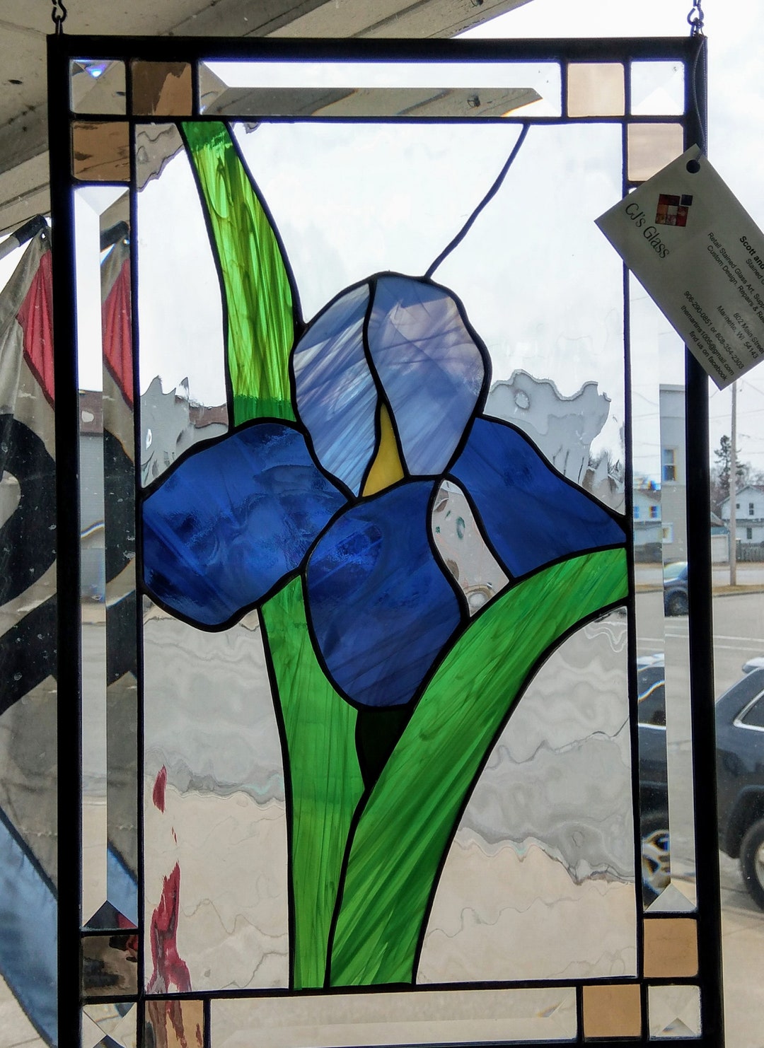 Pretty Iris With Beveled Glass Border. - Etsy