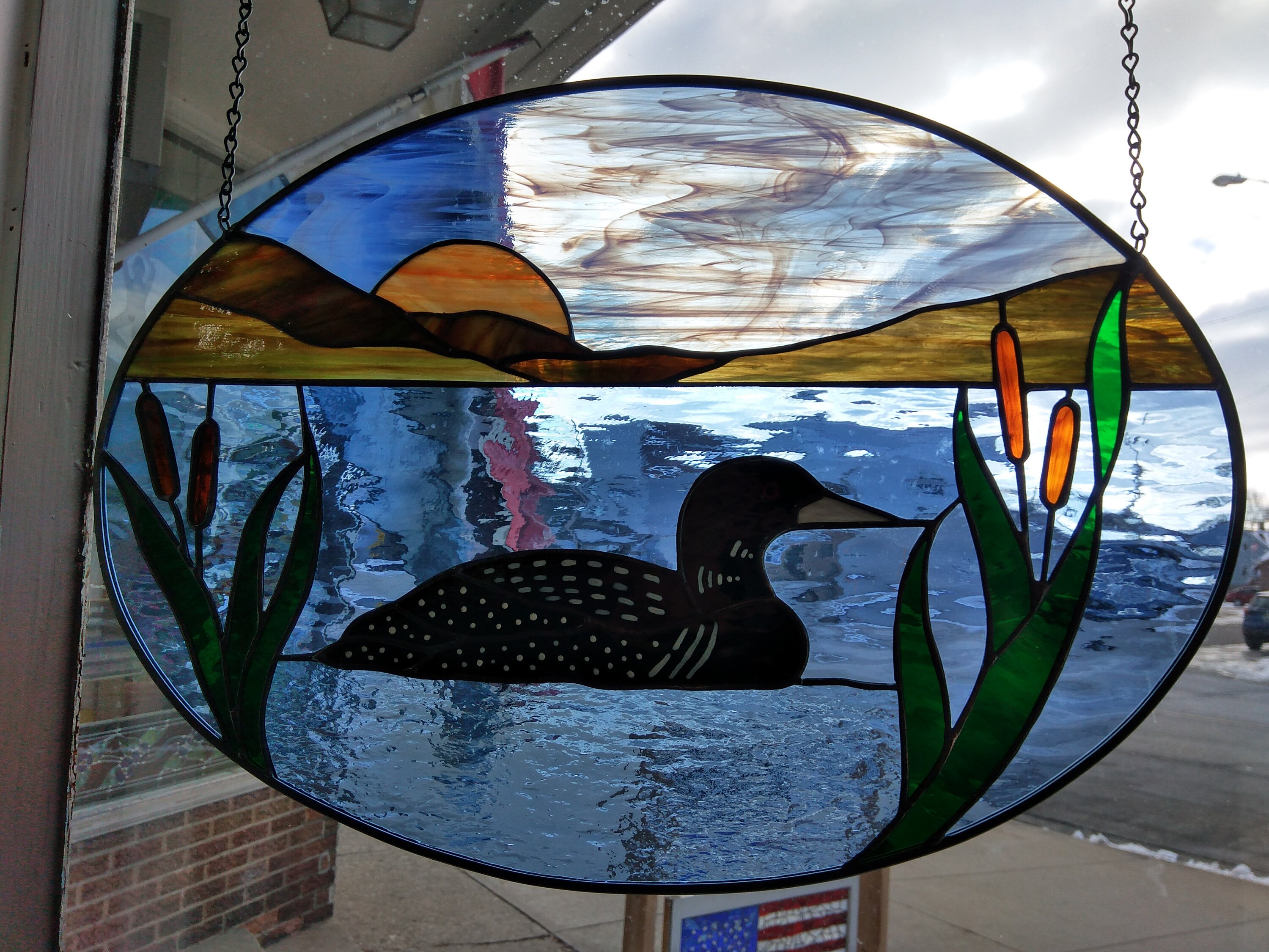 Loon on the Lake large stained glass panel aquatic bird | Etsy