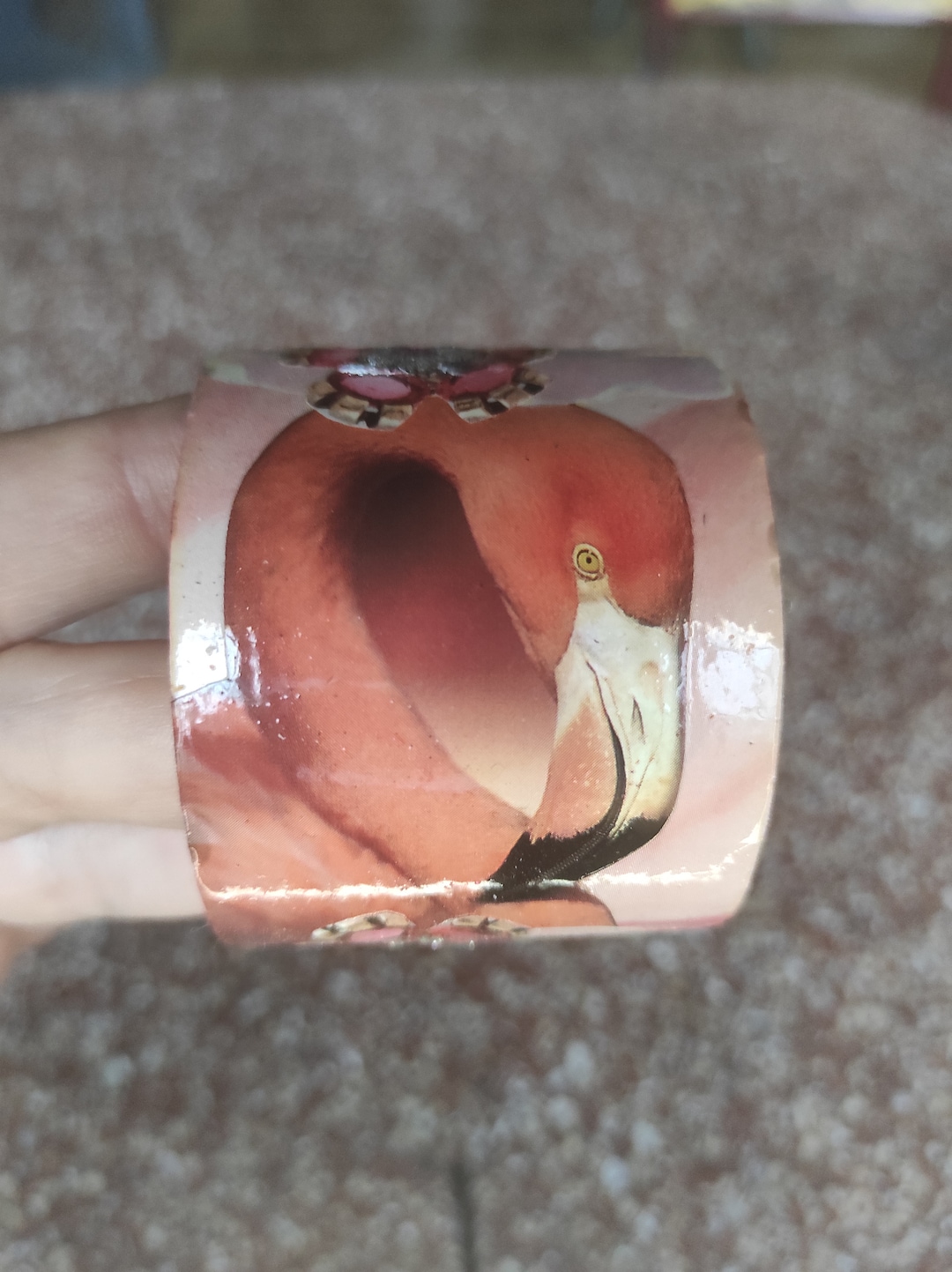 Cardboard Cuff Bracelet Collage Paper Cut With Pink Flamingo on a Pink ...