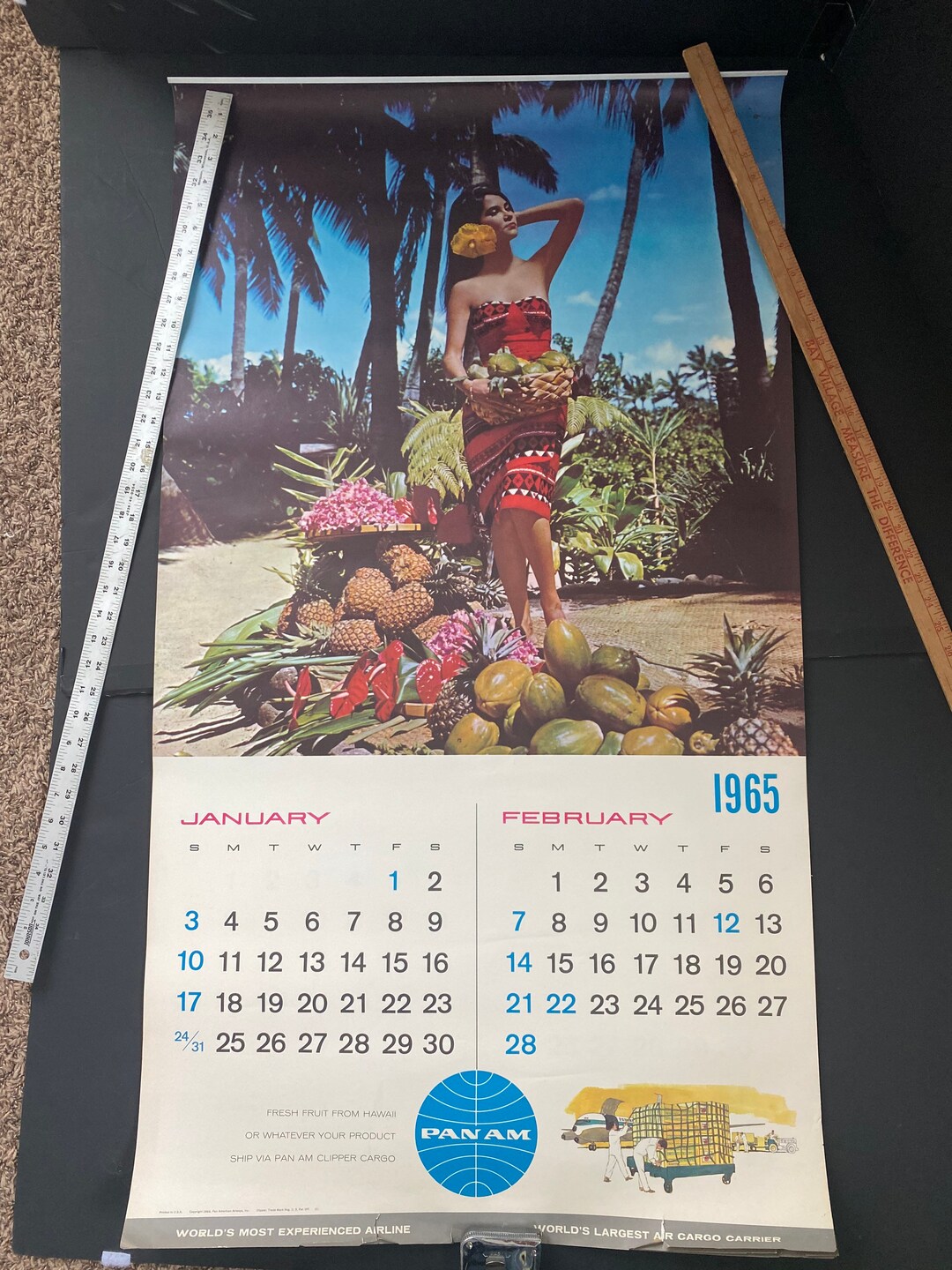 PAN AMERICAN Airline Cargo Calendar 1965 Vintage 6 Pages TRAVEL Poster ...