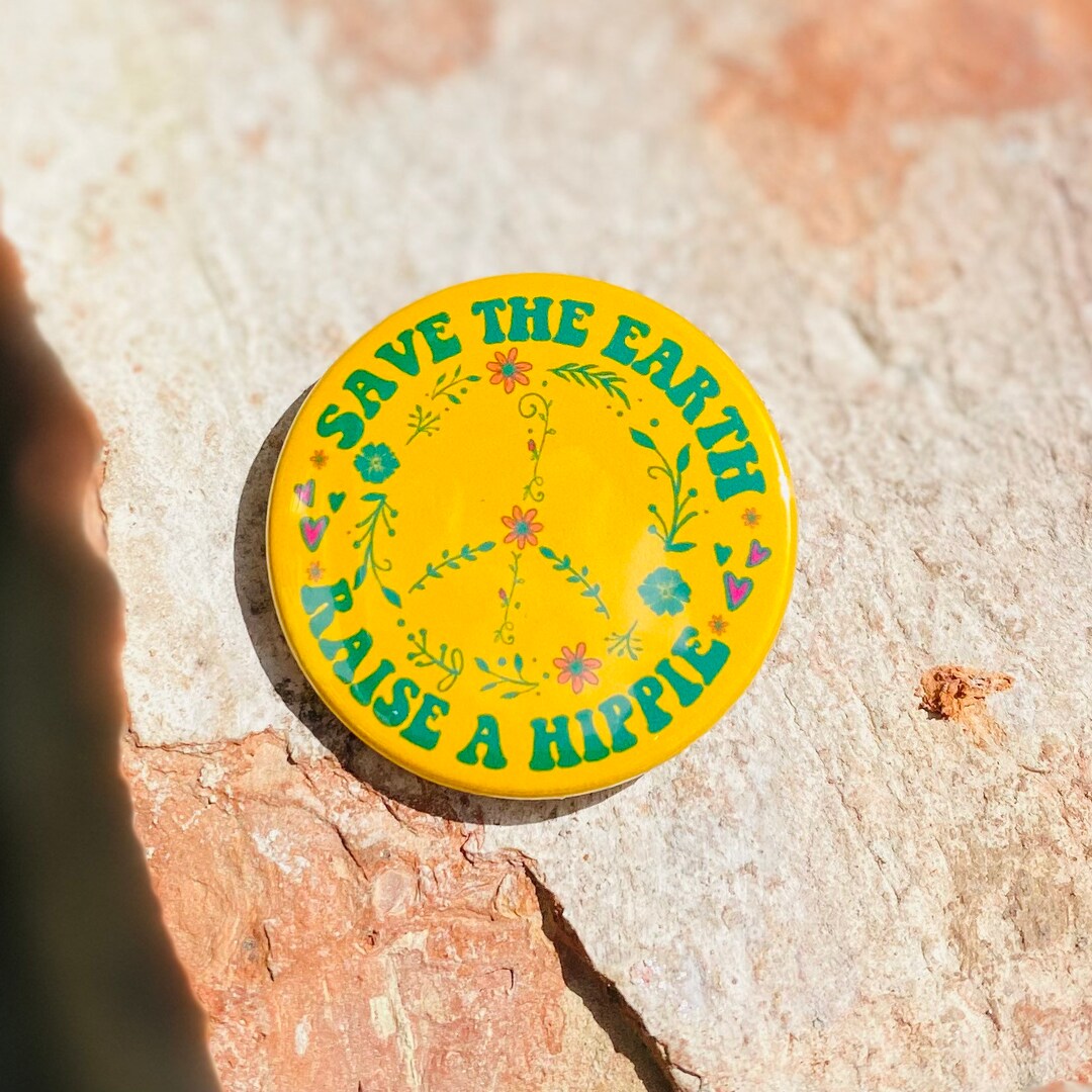 Save the Earth Pin Badge, Hippie Peace Sign Badge - Etsy UK