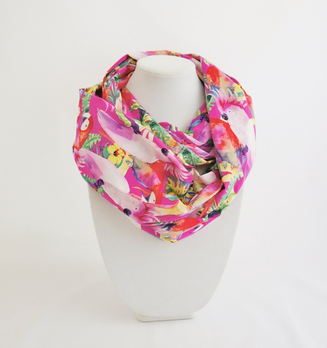 Tropical Printed Scarf, Parrots Scarf, Infinity Scarf, Hawaiian Scarf ...