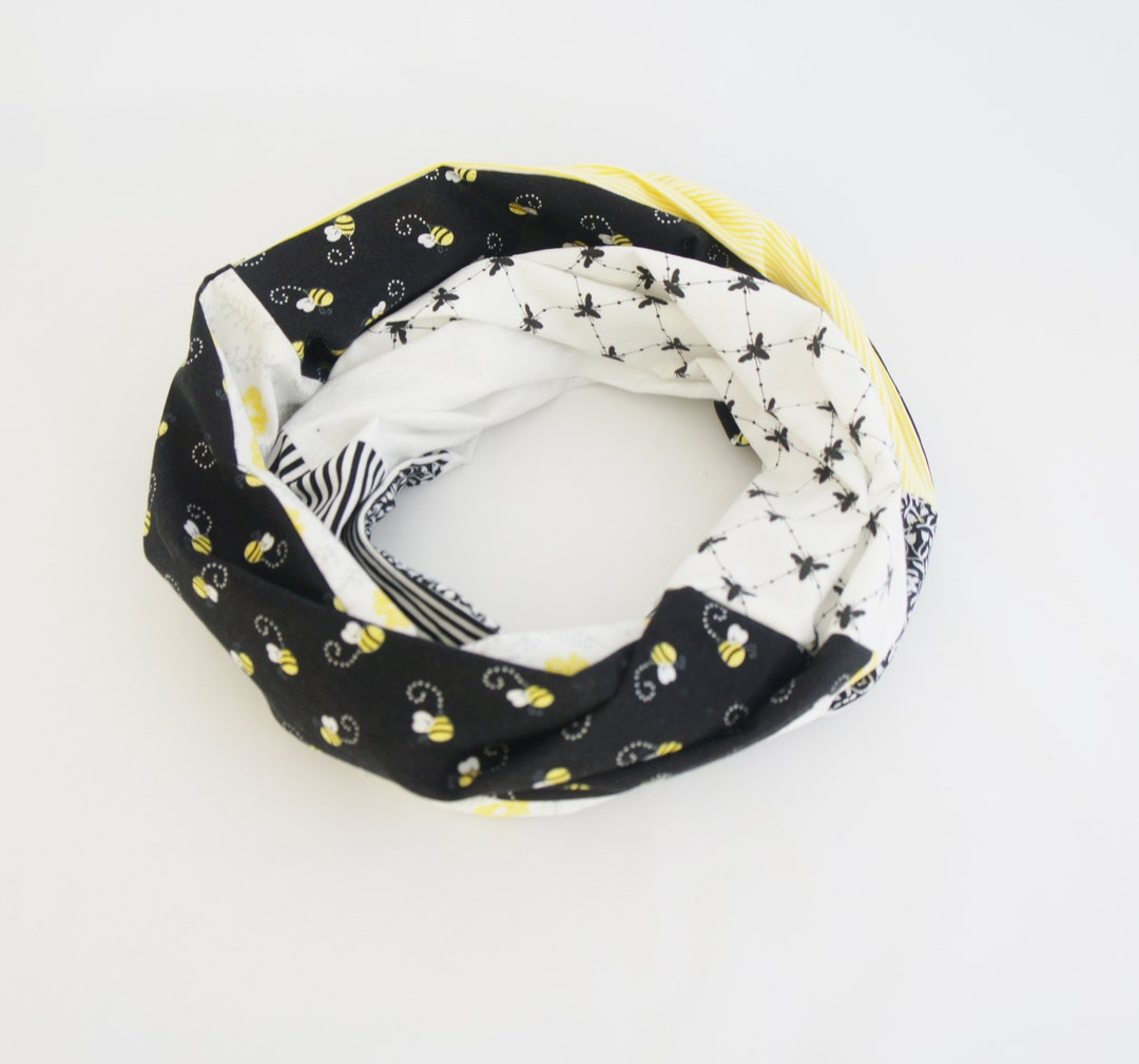BEES Scarf Infinity Scarf With Bees in Black White and - Etsy