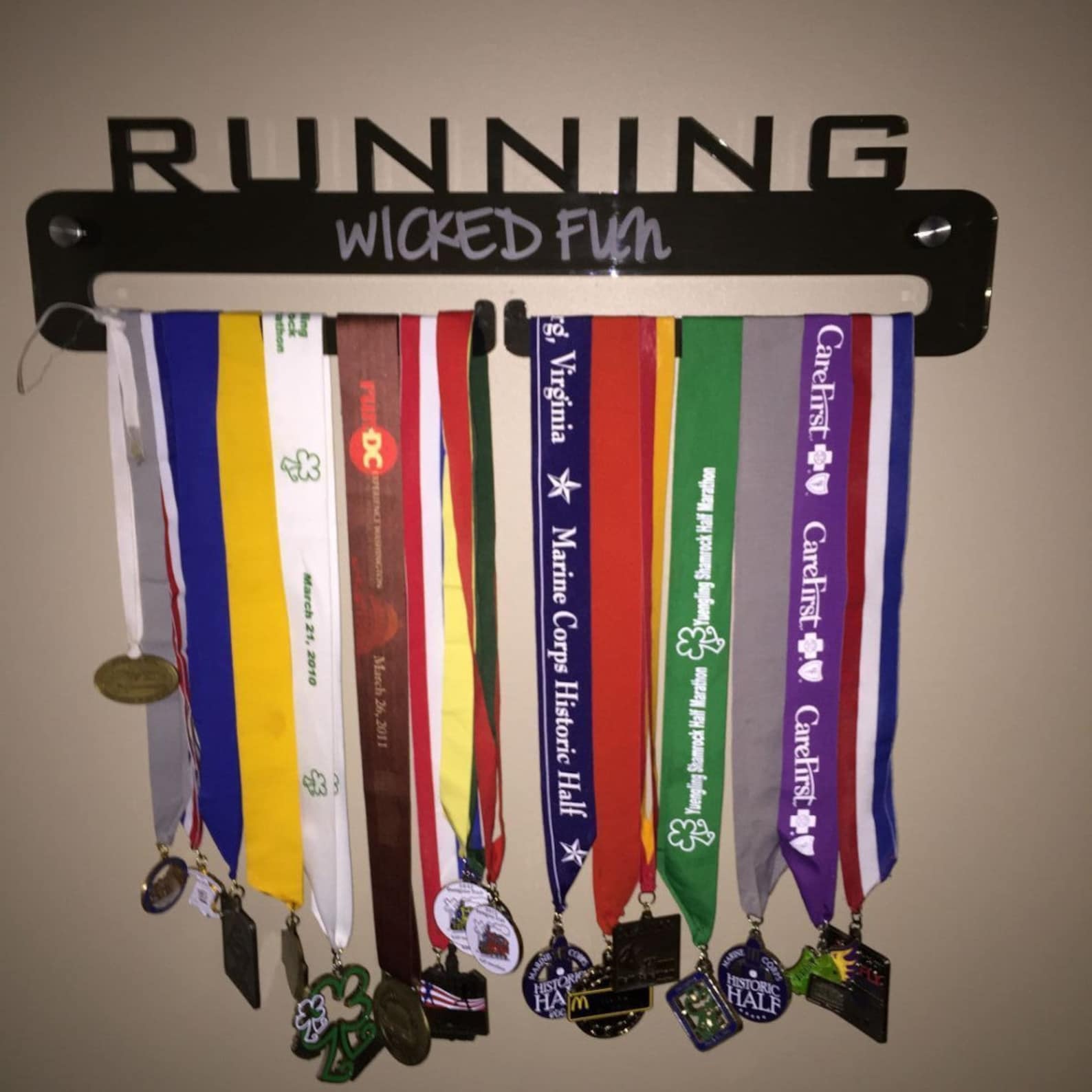 Running Medal Holder With Custom Engraving Grey Acrylic Medal Rack or ...