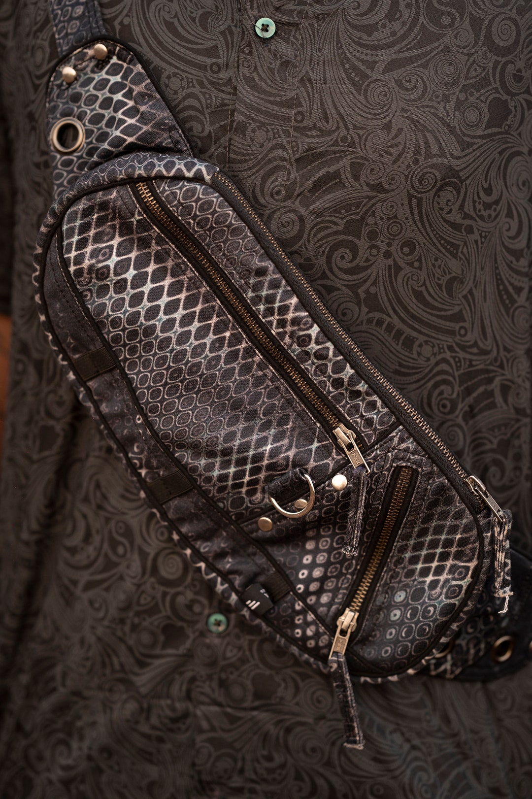 Python Vortex Crossbody Bag: Unisex Cotton Canvas Sling With Snake ...