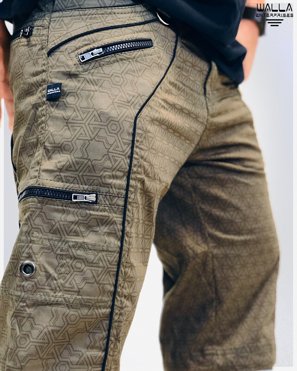 Pythagoras FOL Men's NY Shorts Khaki Green Zip Pockets 3/4 Pant Men ...