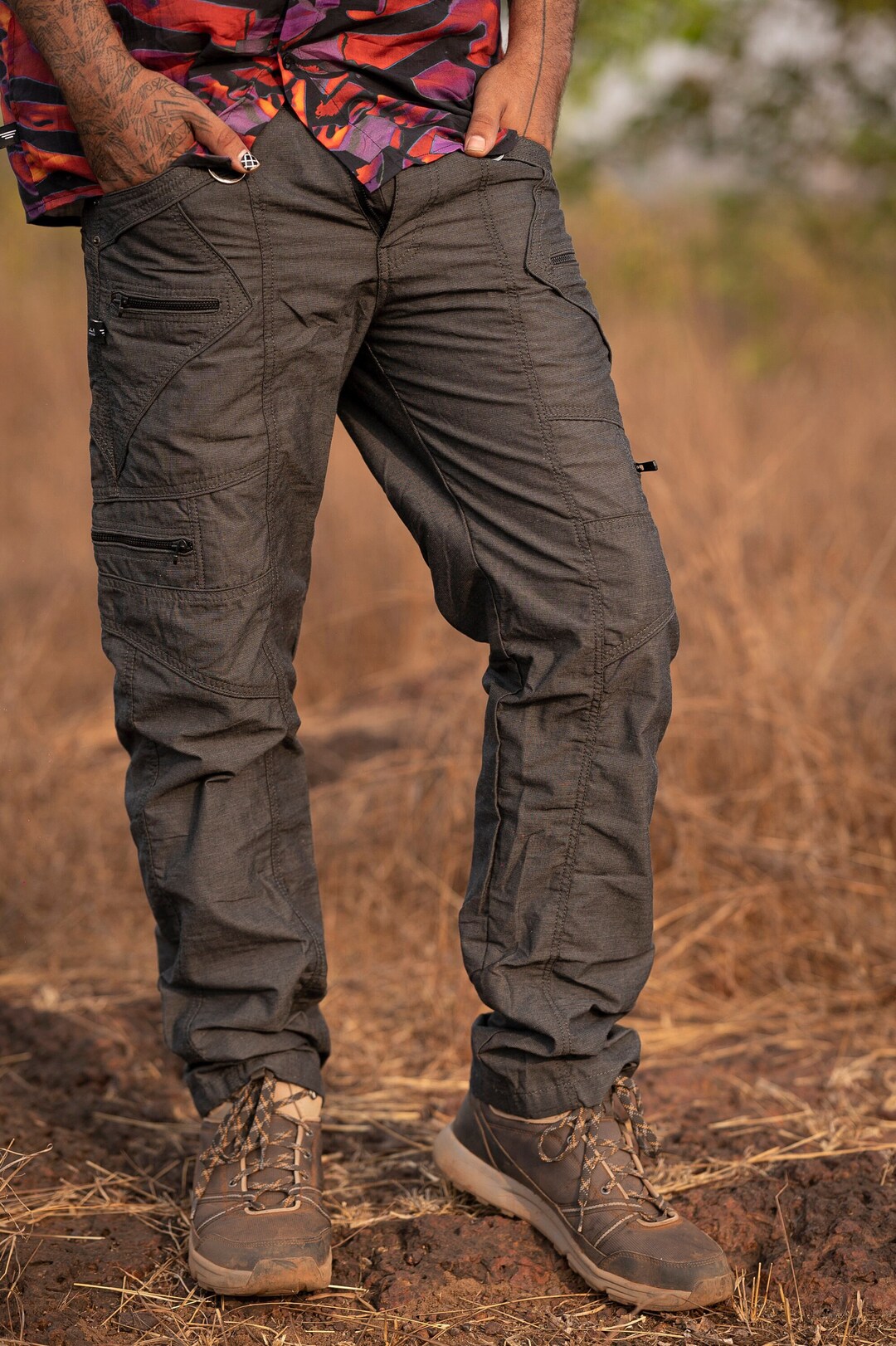 COVID Men's Dark Grey Cotton Cargo Pant Mens Multipocket Cargo Trousers ...