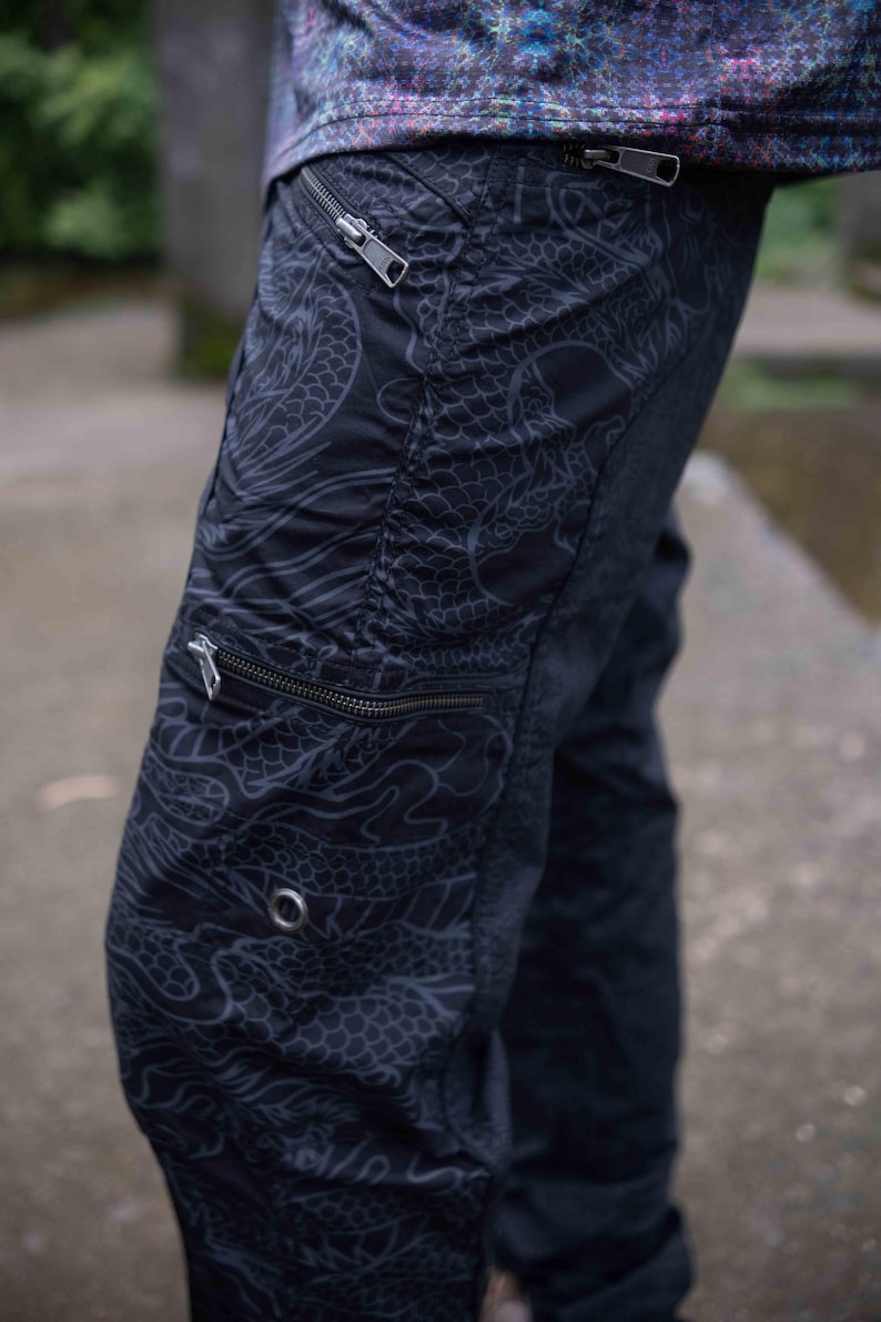 Psychedelic Dragon Art Cargo Pants: Stretch Cotton Utility Travel Pants ...