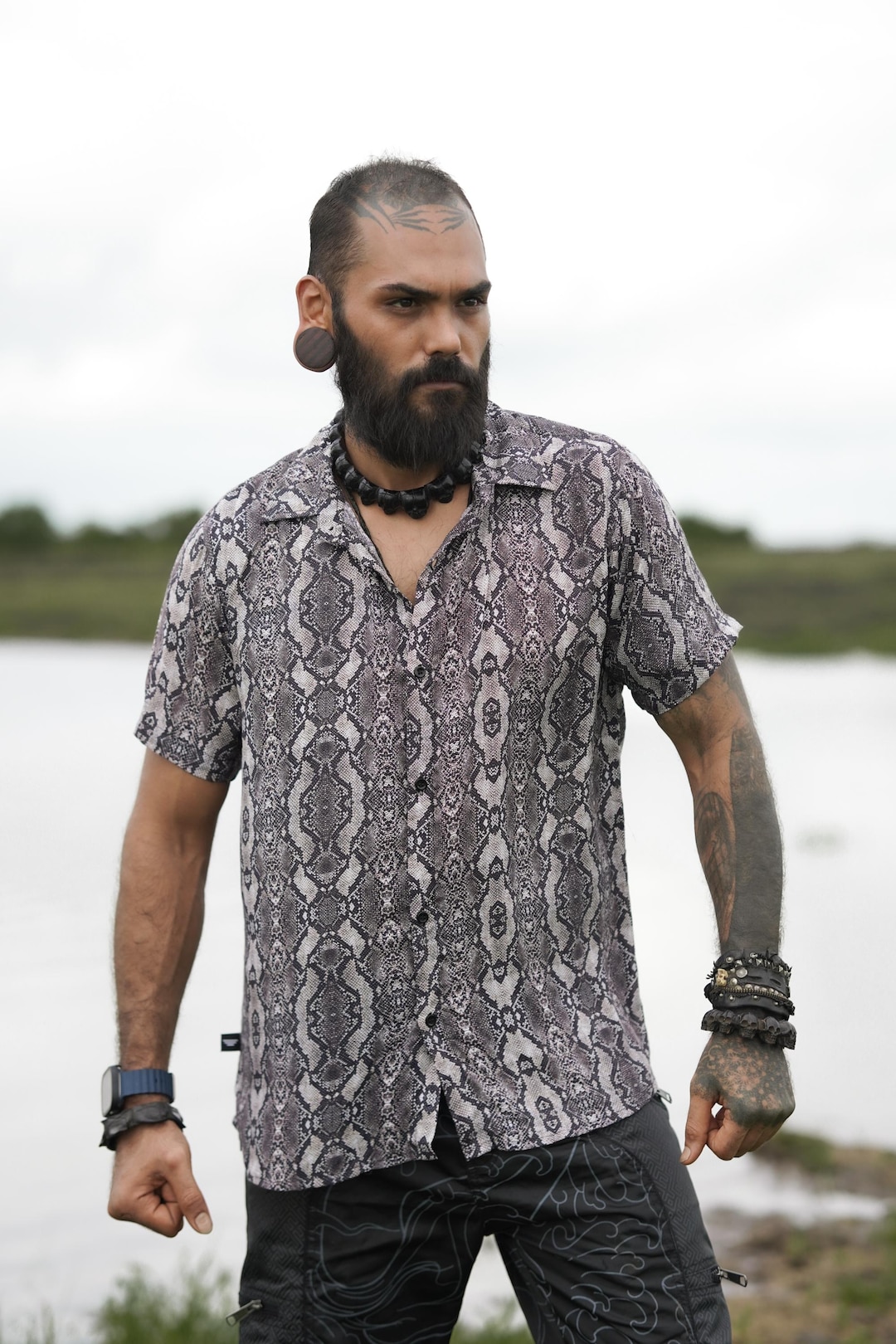 Men's Bamboo Shirt Psychedelic Wear Clothing - Python print | PYTHON ...