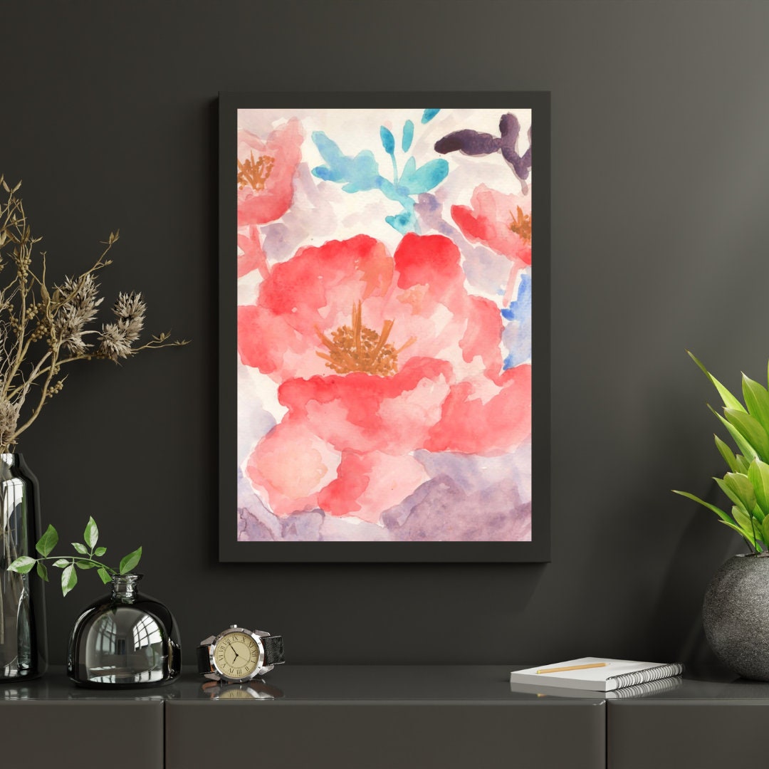 Floral Wall Art, Pink Flower Wall Art, Pink Flower Watercolor, Nursery ...