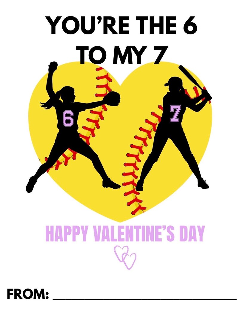 Softball Valentine's Day Cards | You're the 6 to My 7 (instant Download ...